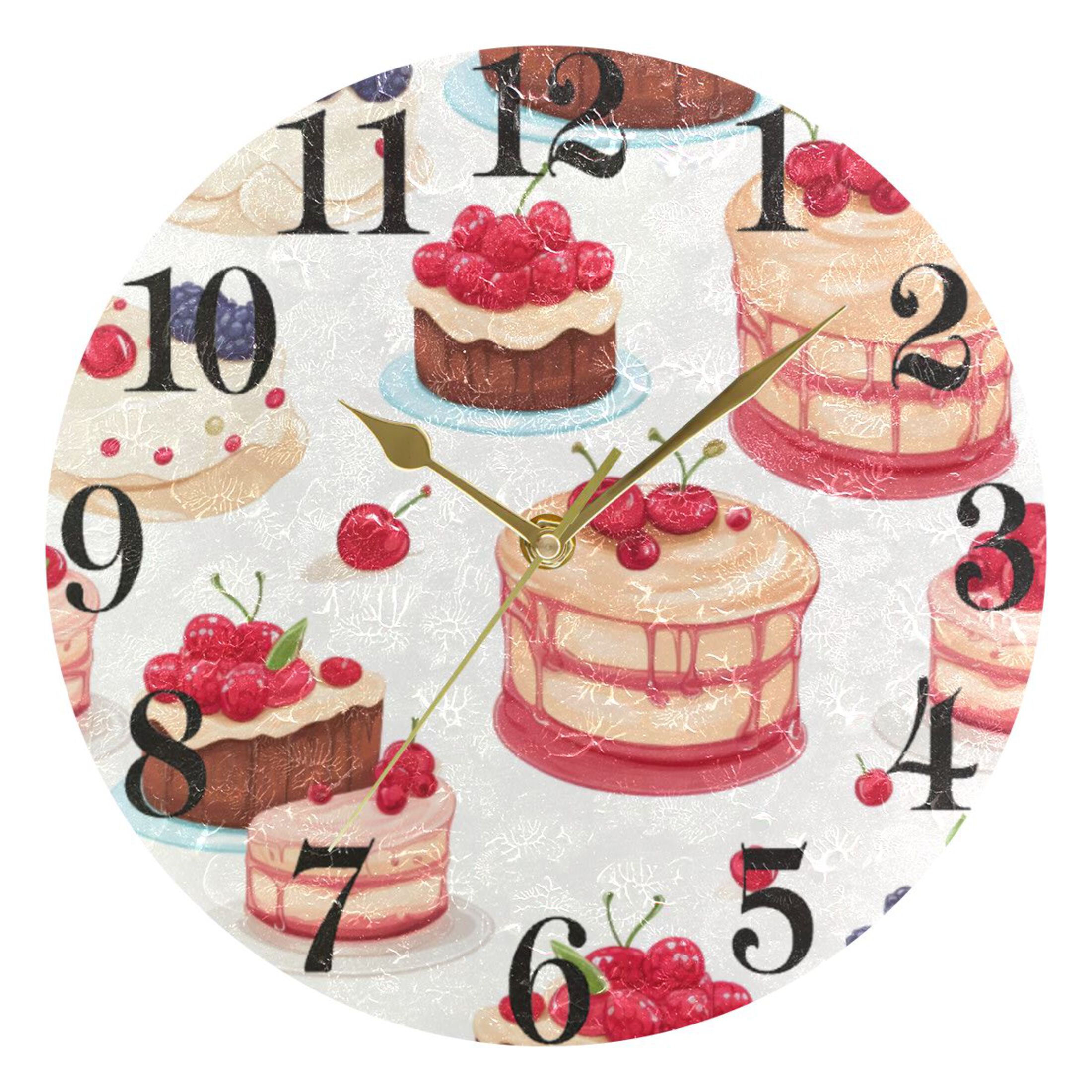 Cake with Cherry Berry Wall Clock 9.8 inch Battery Operated Clocks Non ...