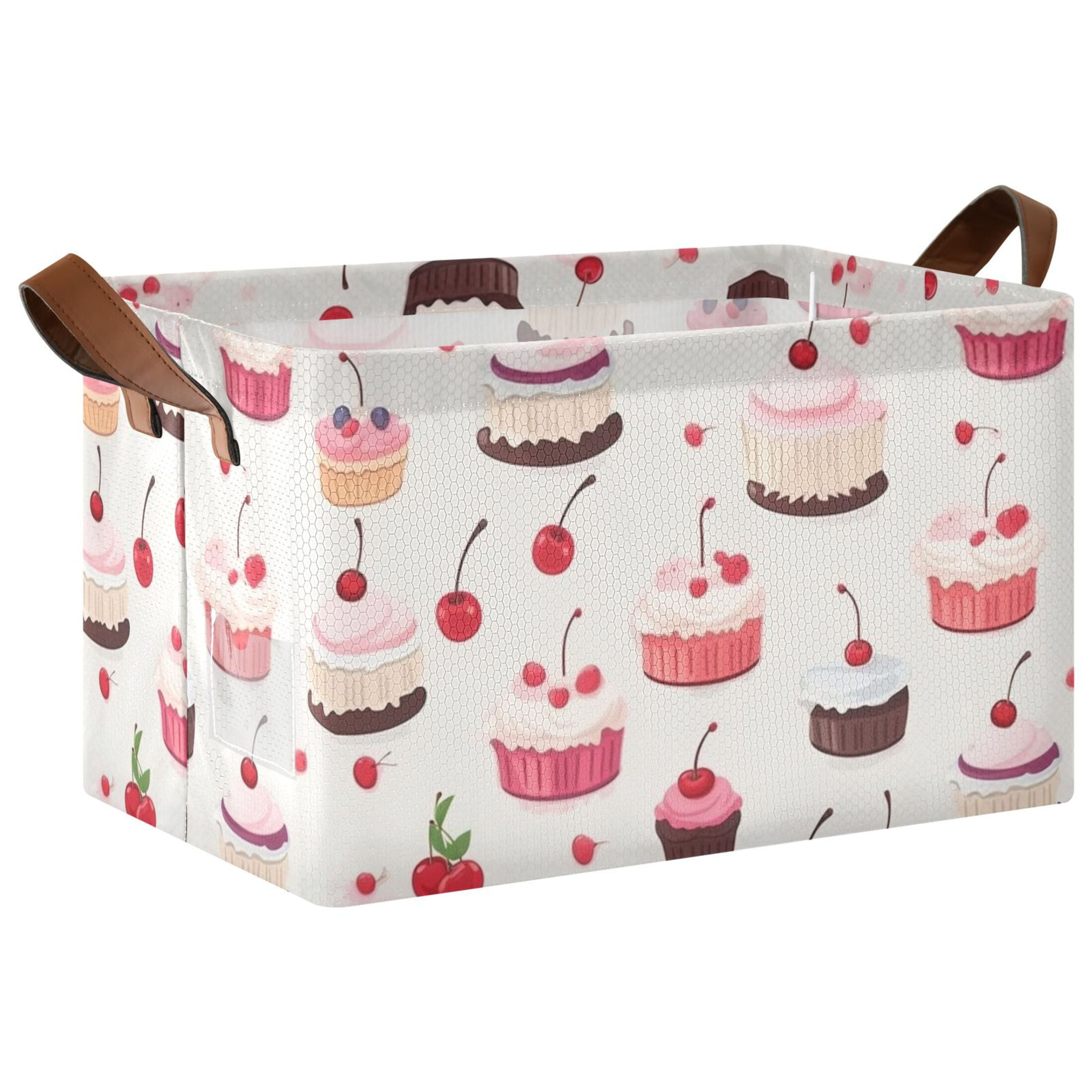 Cake with Cherry Fruits Collapsible Storage Bins Fabric Shelf Baskets ...