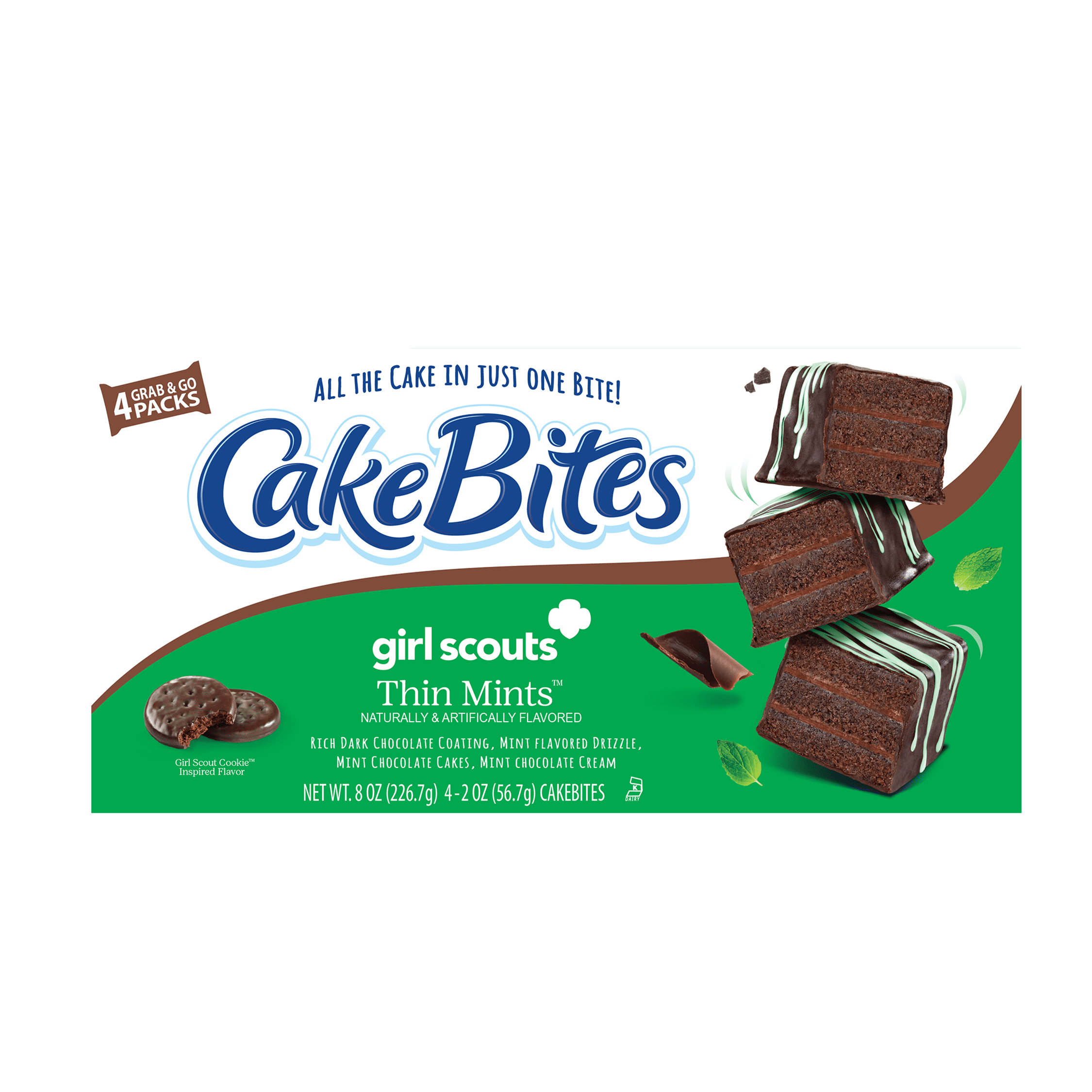 CakeBites Girl Scouts Thin Mints, Mini Cakes, 4 Grab & Go Packs, 8oz ...