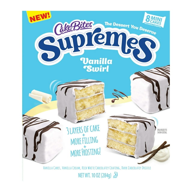 CakeBites Supremes Vanilla Swirl, 8 Mini Cakes, 10oz, Shelf Stable ...