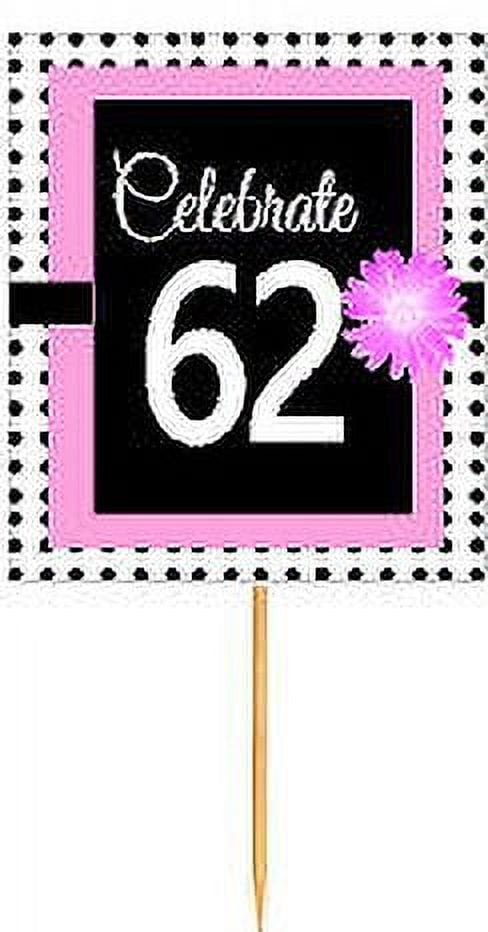CakeSupplyShop Item#BPP-062 Happy 62nd Birthday Pink w. Black Polka Dot ...