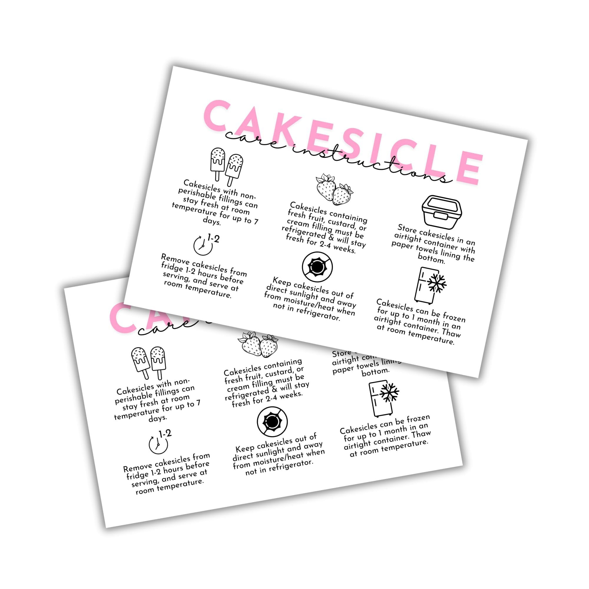 Cakesicle Care Instruction Cards 30pk 4x6 Bakery Cake Pop Storage ...