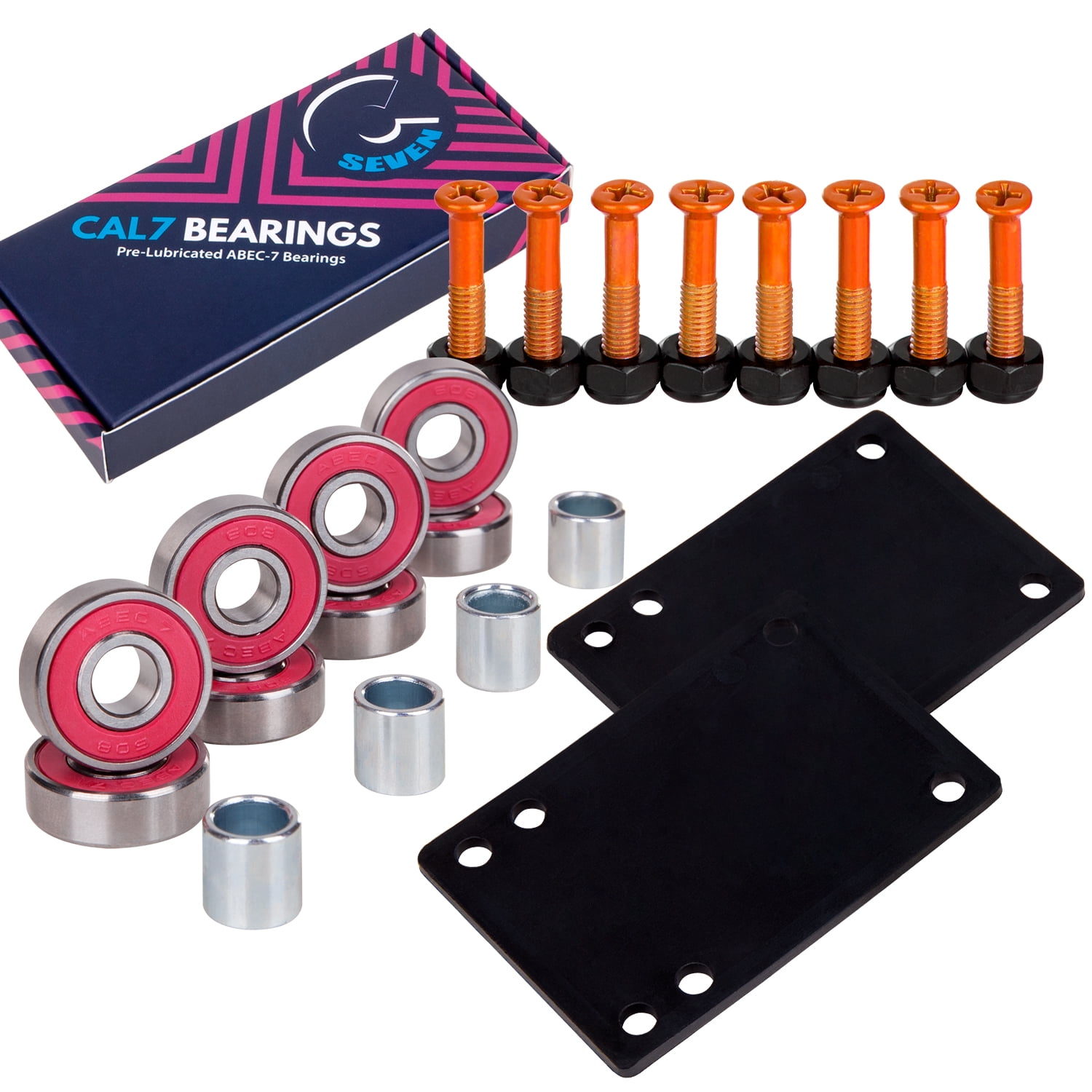 Cal 7 Skateboard Bundle - 1" Hardware, 1/8" Riser Pads, and ABEC-7 ...