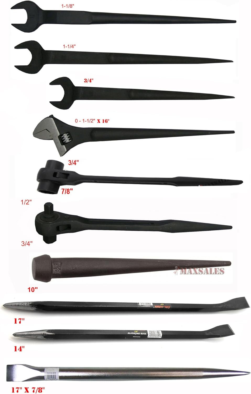 Cal-Hawk 1-1/4" - 1-1/8" - 3/4" Adjustable Spud Wrench & Dual Ratchet ...