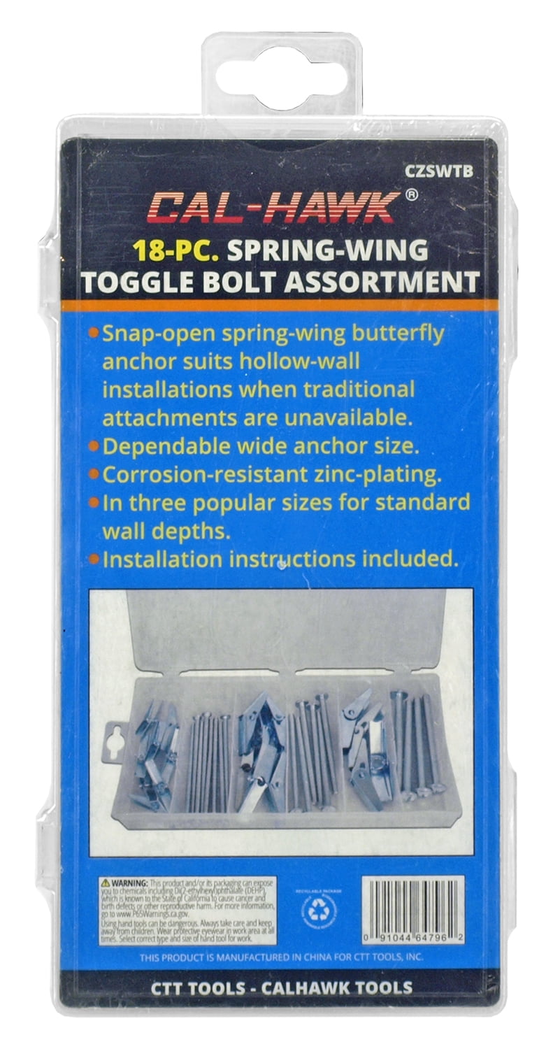Cal-Hawk 18-pc. Spring-Wing Toggle Bolt Assortment - Walmart.com