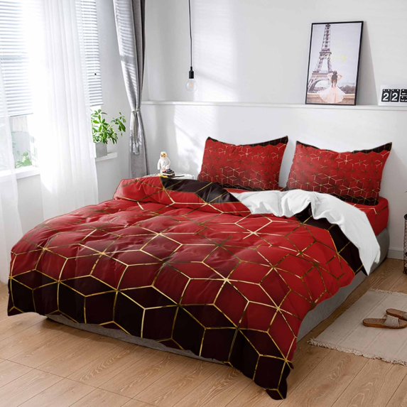 Cal King 4 Piece Bedding Set Abstract Red Gradient Geometric Soft ...