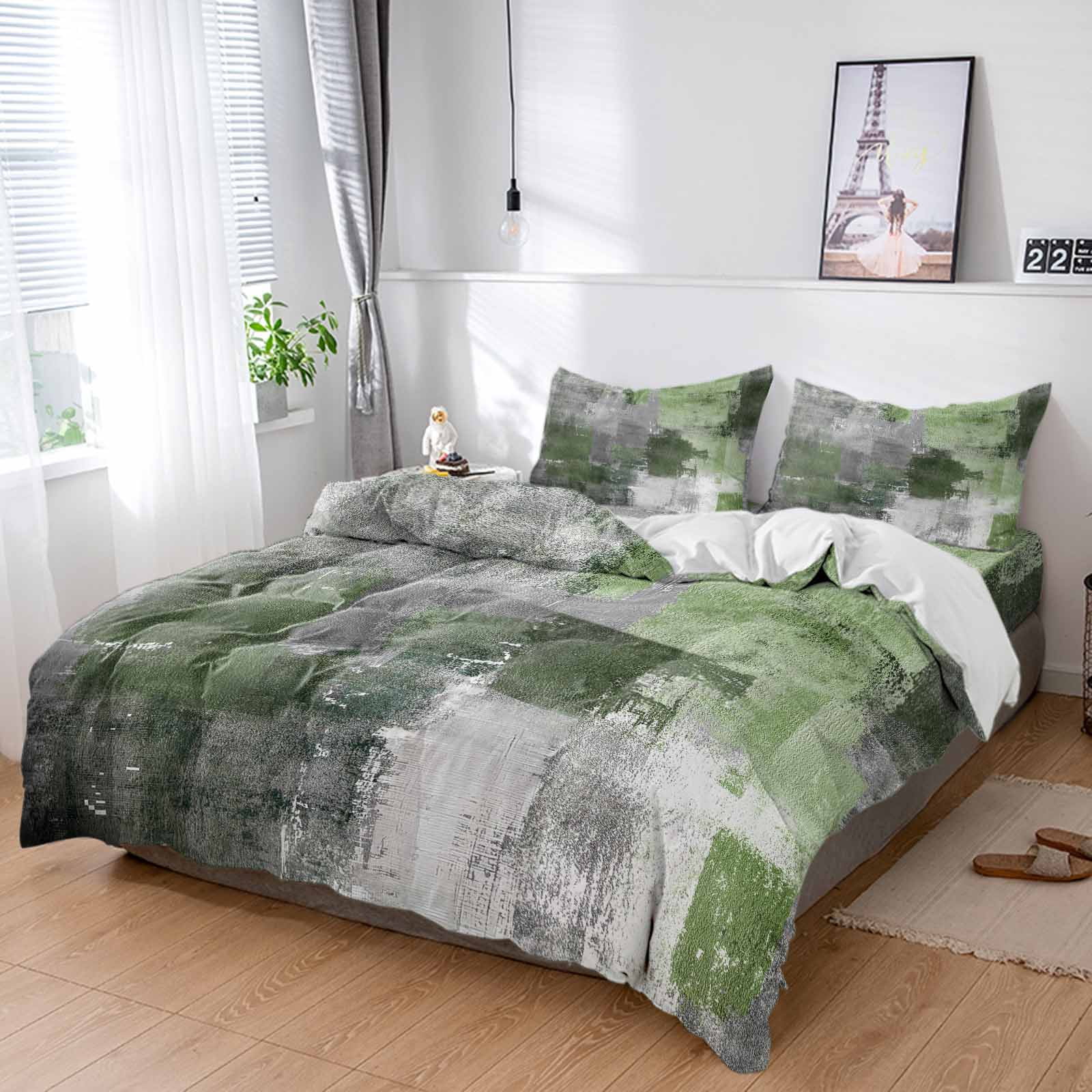 Cal King 4 Piece Bedding Set Abstract Sage Green Grey Soft Breathable ...