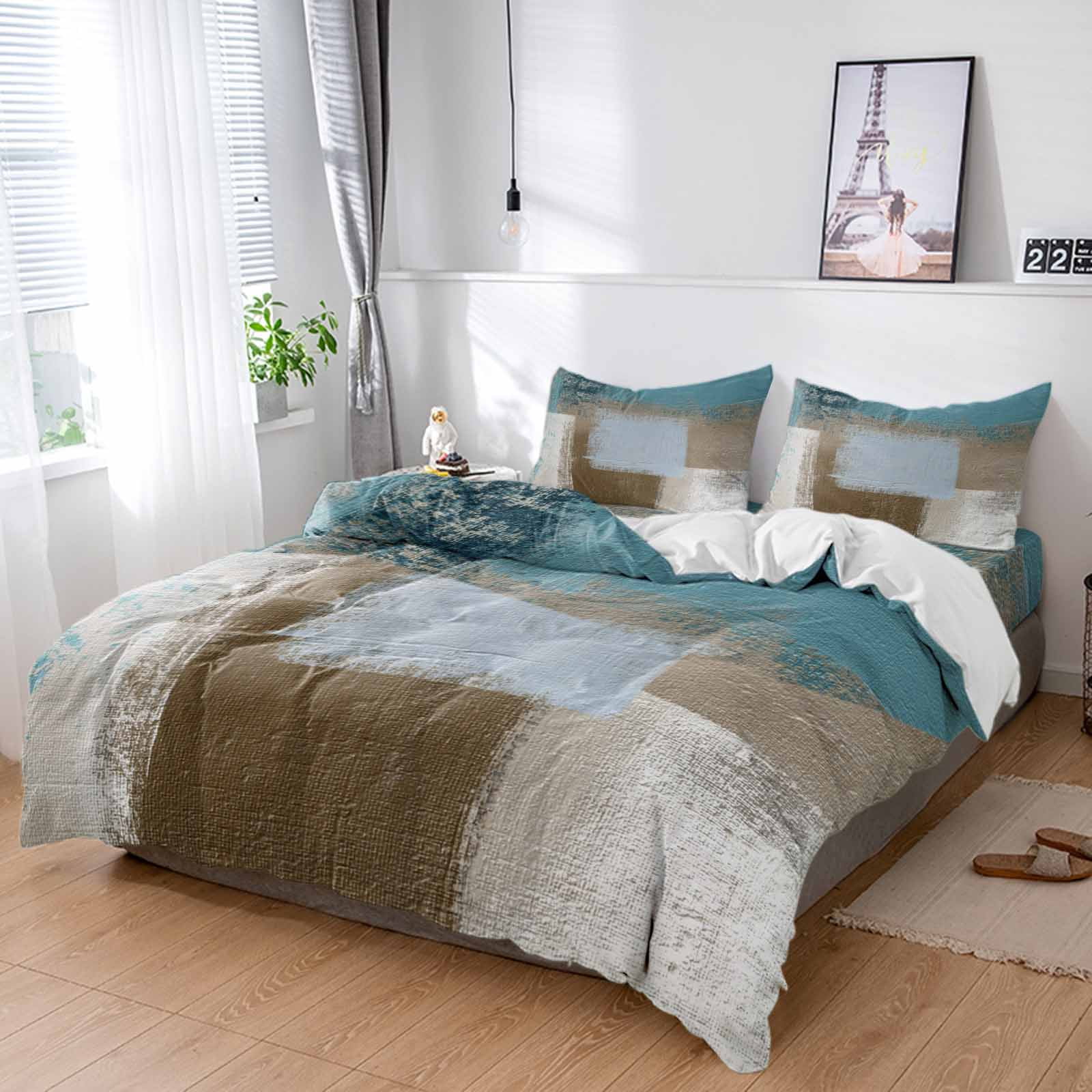 Cal King 4 Piece Bedding Set Blue Gradient Color Block Soft Breathable ...