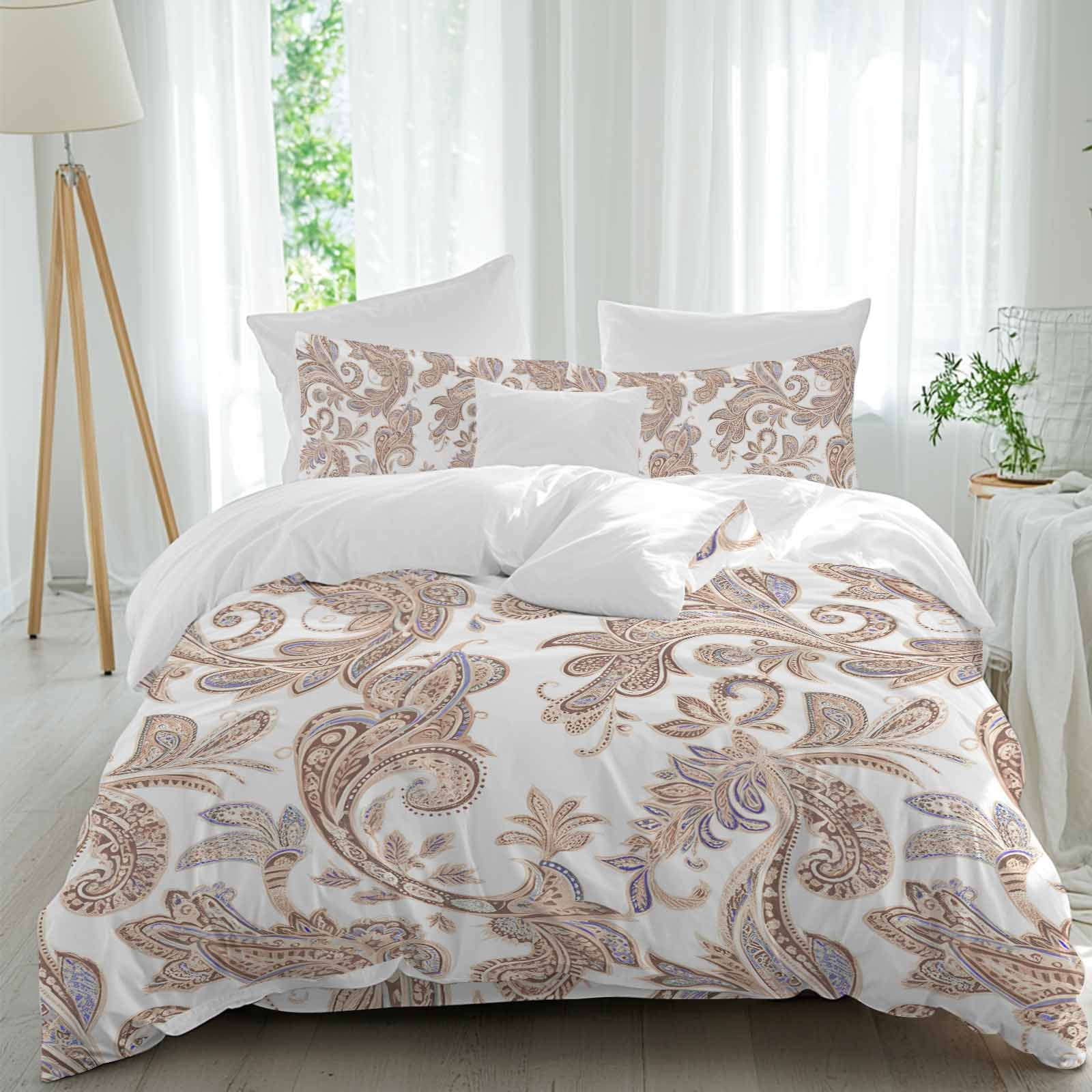 Cal King 4 Piece Bedding Set Boho Vintage Paisley Soft Breathable Duvet ...