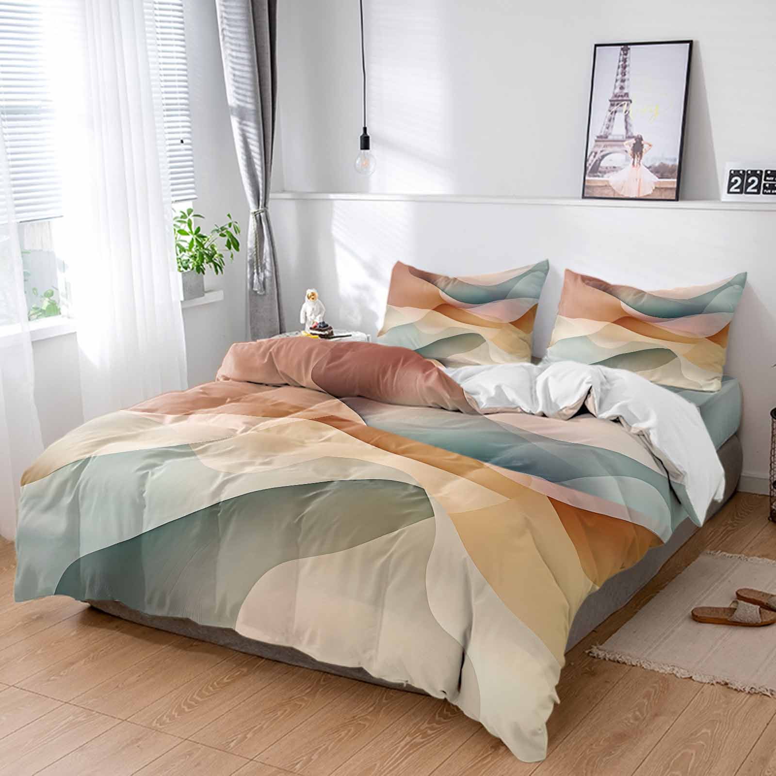 Cal King 4 Piece Bedding Set Colorful Water Ripples Abstract Geometric ...