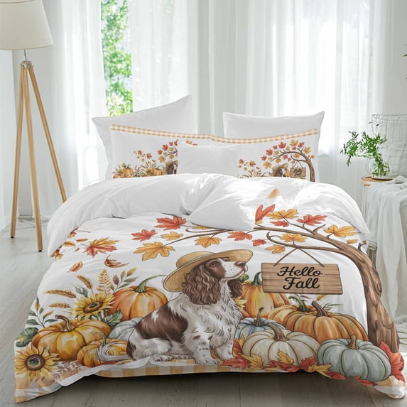 Cal King 4 Piece Bedding Set Fall Pumpkin Sunflower Leaf Tree Soft ...