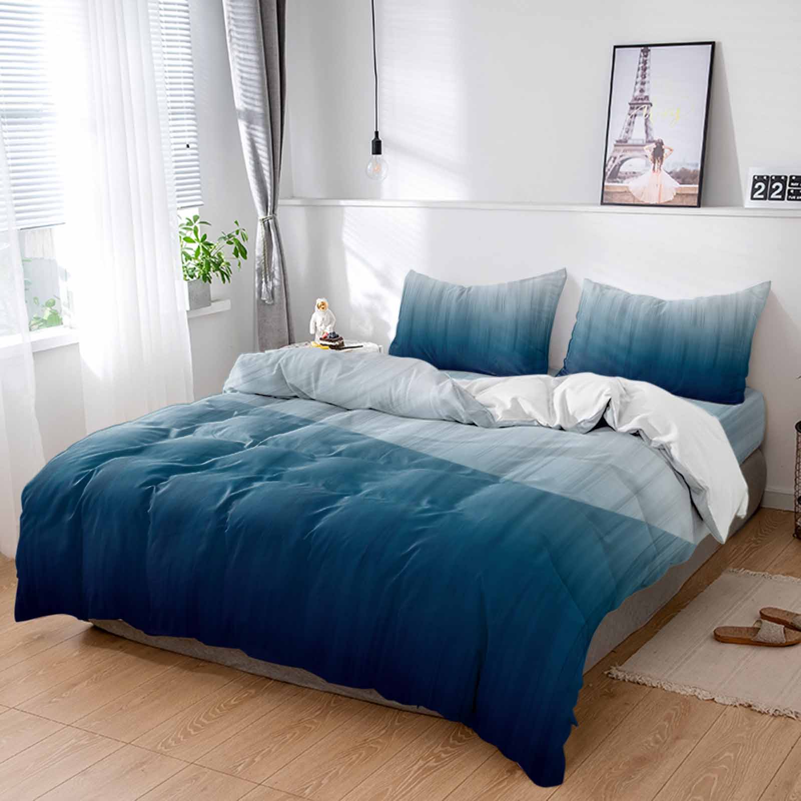 Cal King 4 Piece Bedding Set Modern Gradient Navy Blue Soft Breathable ...