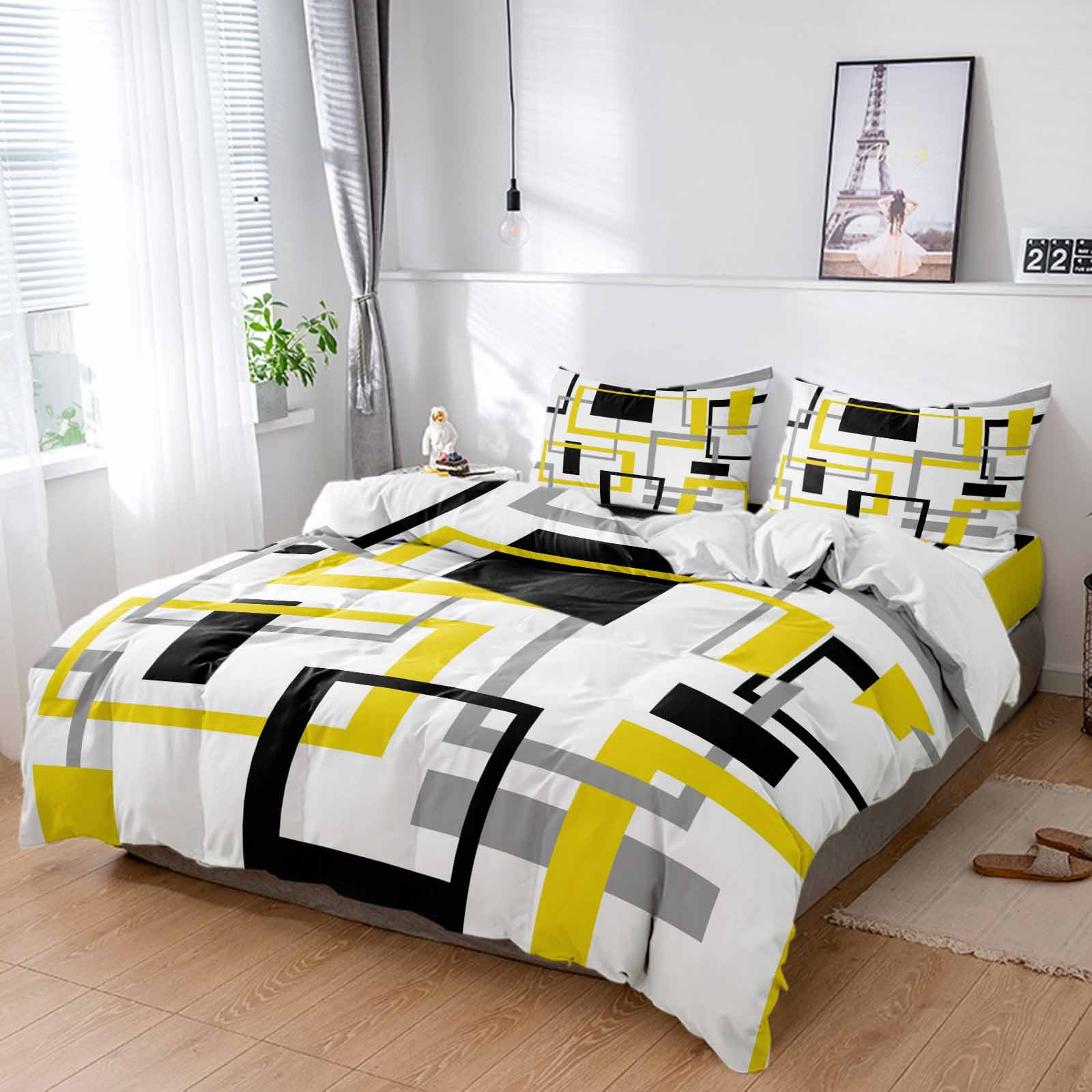 Cal King 4 Piece Bedding Set Modern Line Style Art Soft Breathable ...