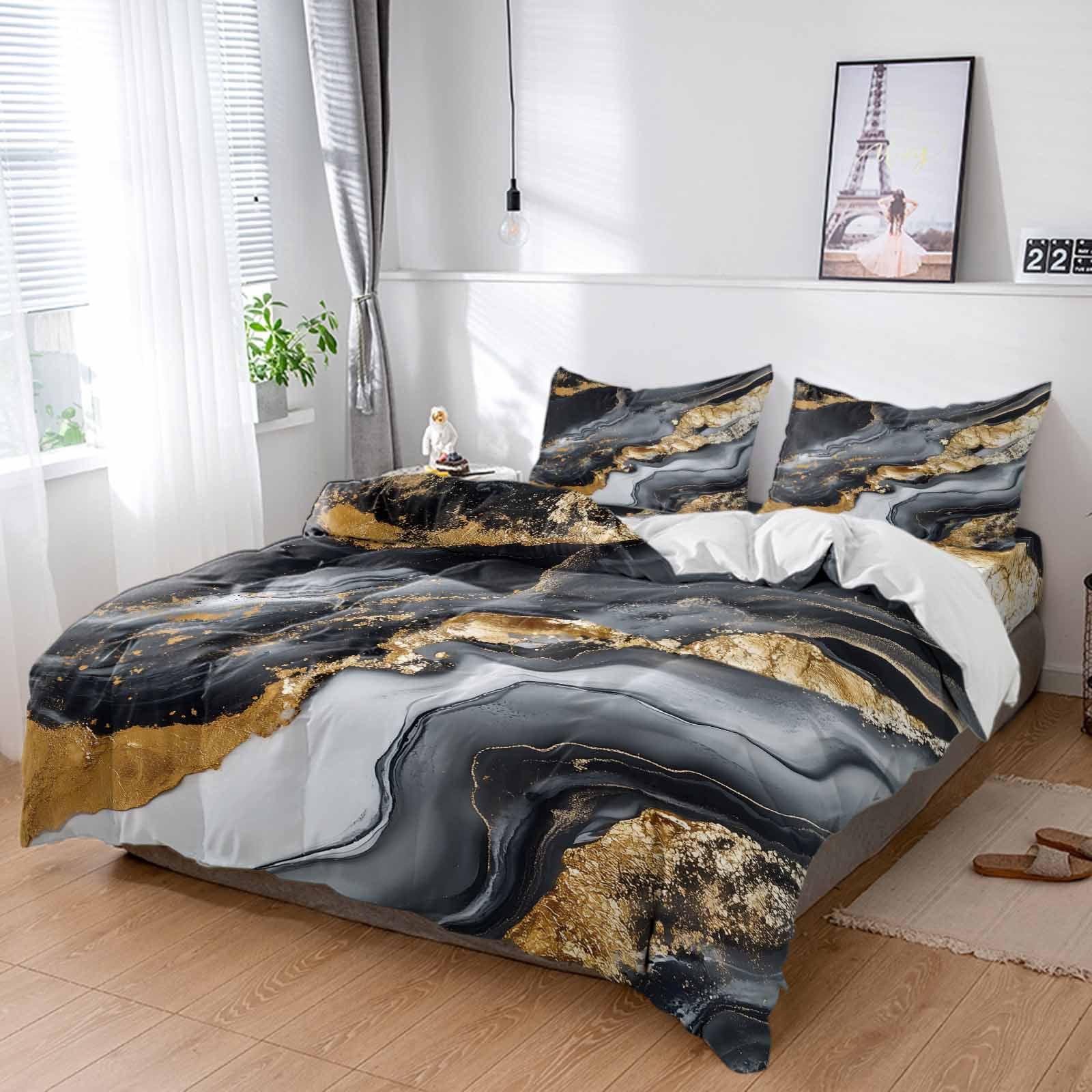 Cal King 4 Piece Bedding Set Modern Natural Marble Stone Soft ...