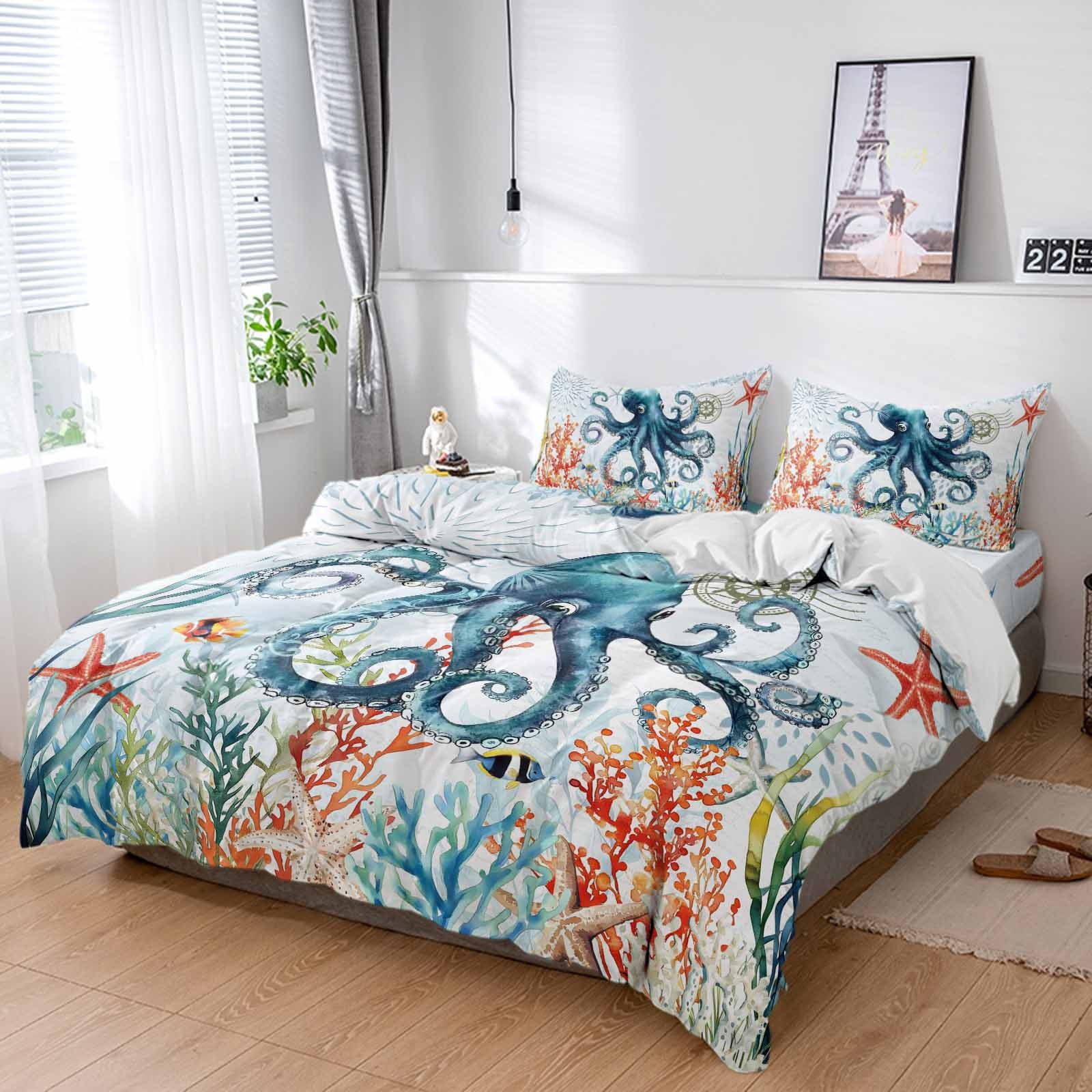 Cal King 4 Piece Bedding Set Ocean Octopus Coral Starfish Soft ...