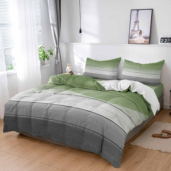 Cal King 4 Piece Bedding Set Sage Green Gradient Wood Board Soft Breathable Duvet Cover and ...