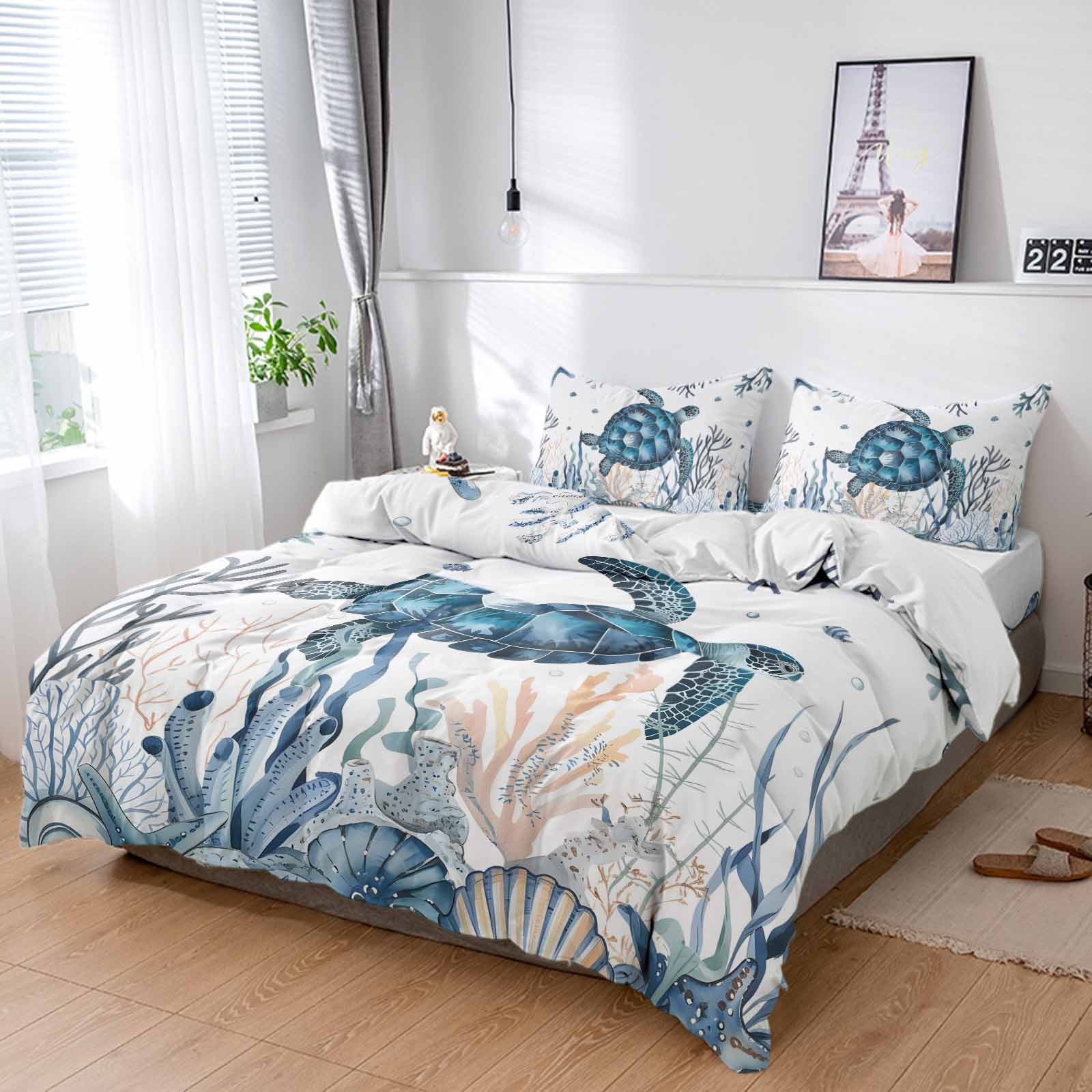 Cal King 4 Piece Bedding Set Sea Turtle Starfish Shell Seaweed Soft ...