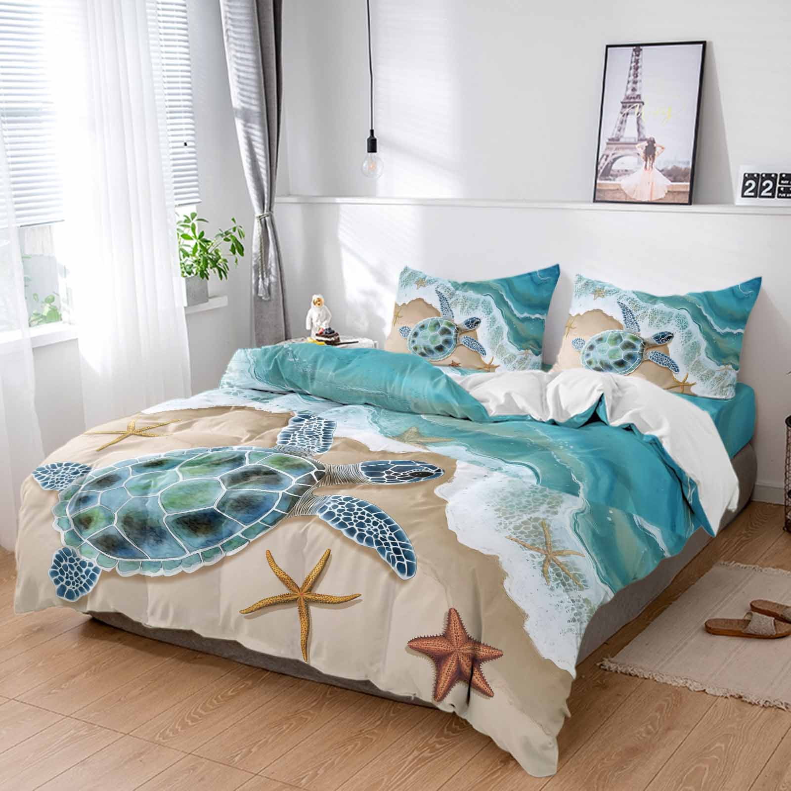 Cal King 4 Piece Bedding Set Sea turtle Coastal Starfish Beach Soft ...