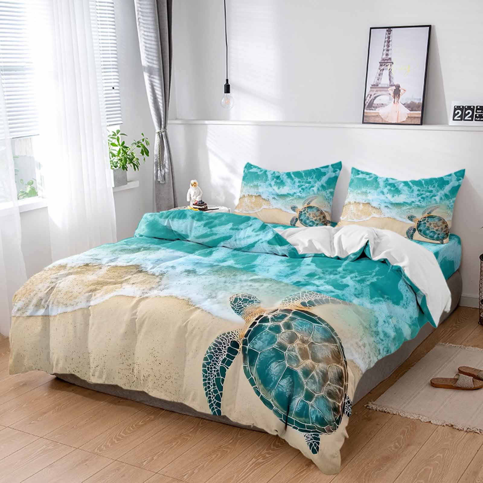Cal King 4 Piece Bedding Set Sea turtle Summer Beach Soft Breathable ...