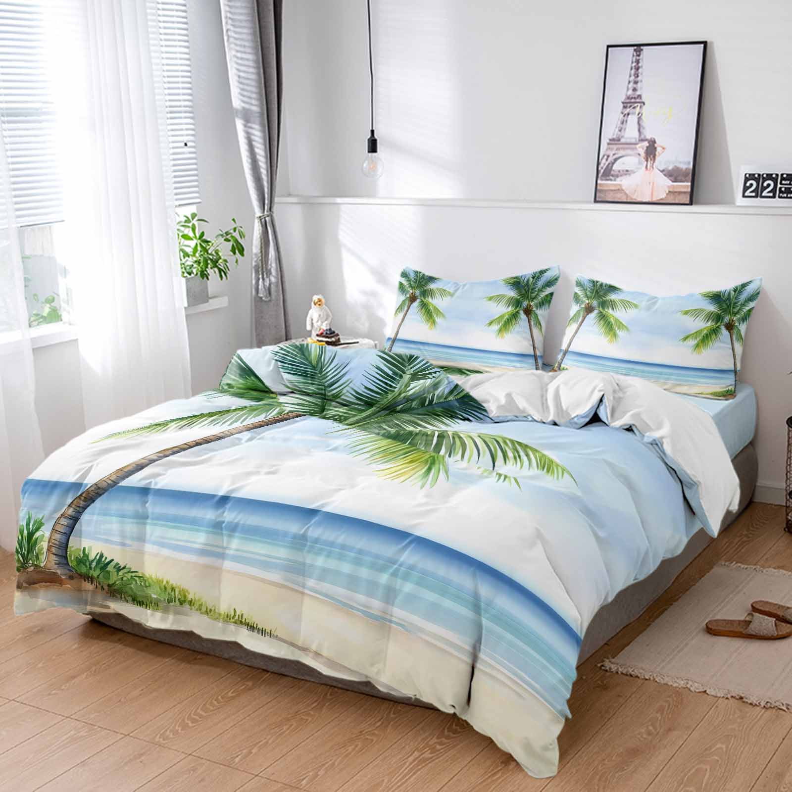 Cal King 4 Piece Bedding Set Seaside Beach Palm Trees Soft Breathable ...