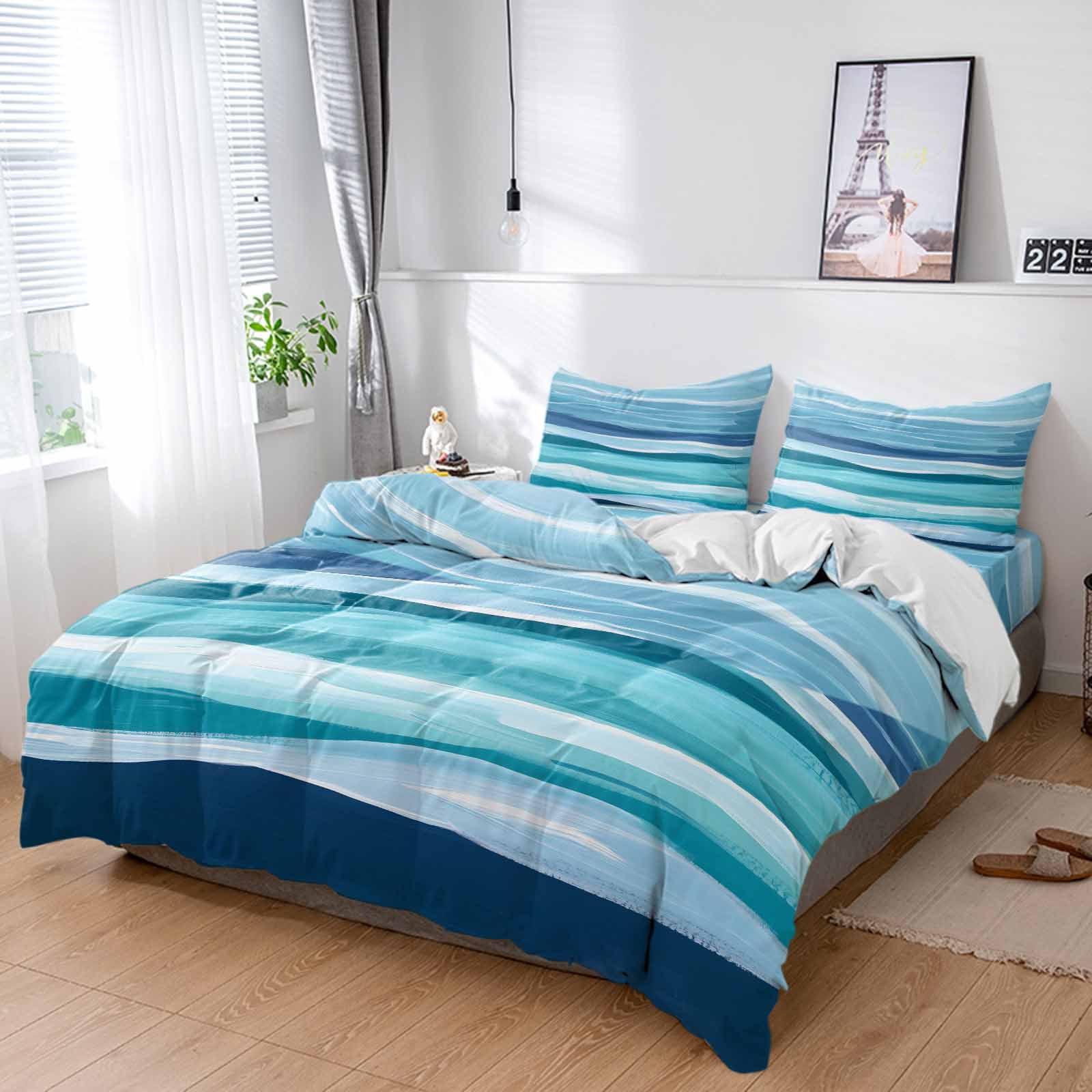 Cal King 4 Piece Bedding Set Summer Navy Blue Water Ripple Soft ...