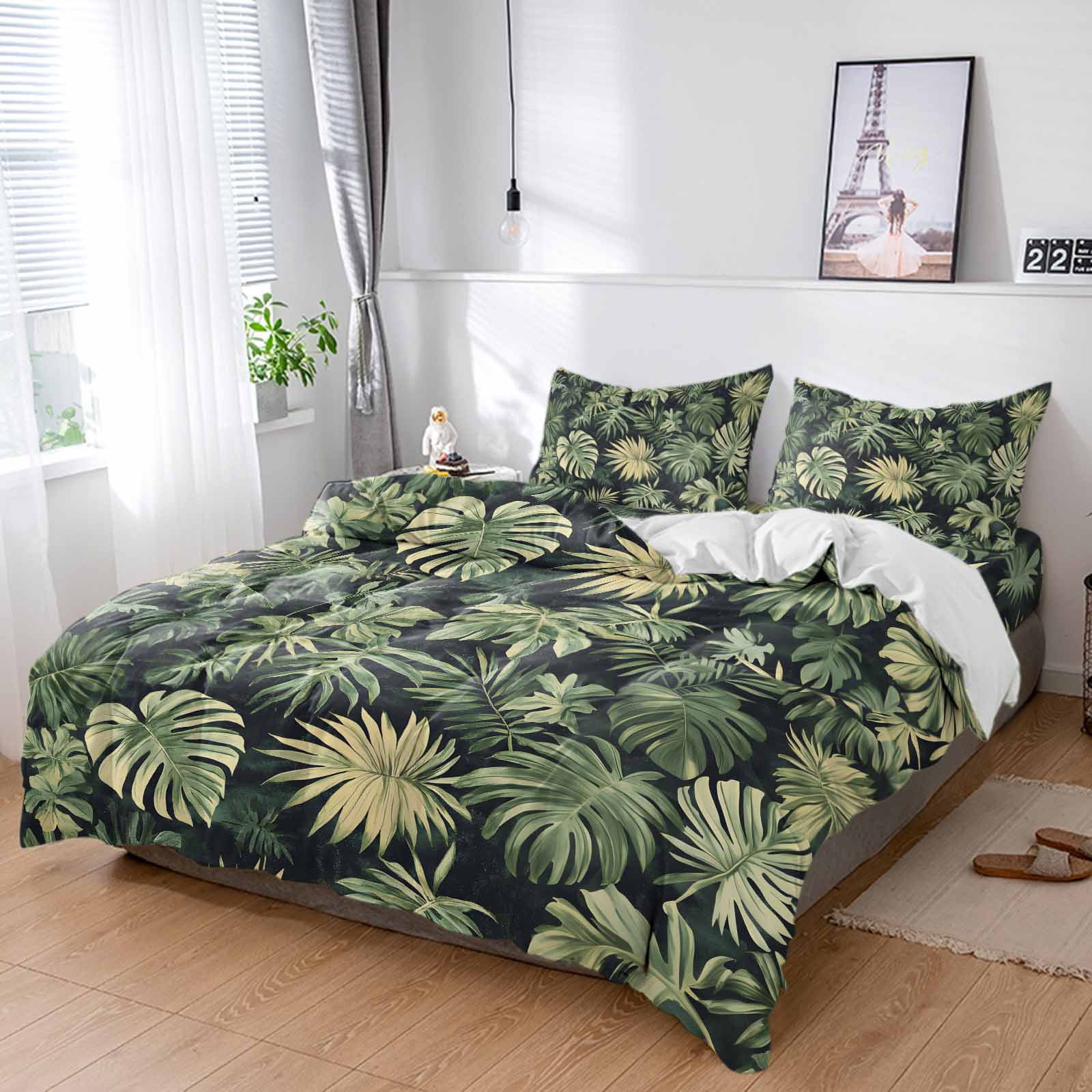 Cal King 4 Piece Bedding Set Summer Tropical Plant Monstera Leaf Soft ...