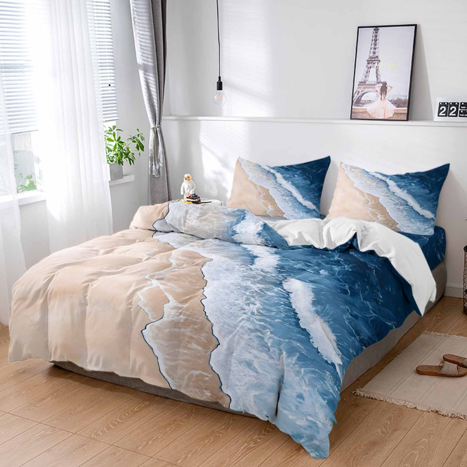 Cal King 4 Piece Bedding Set Watercolor Modern Seaside Beach Soft ...