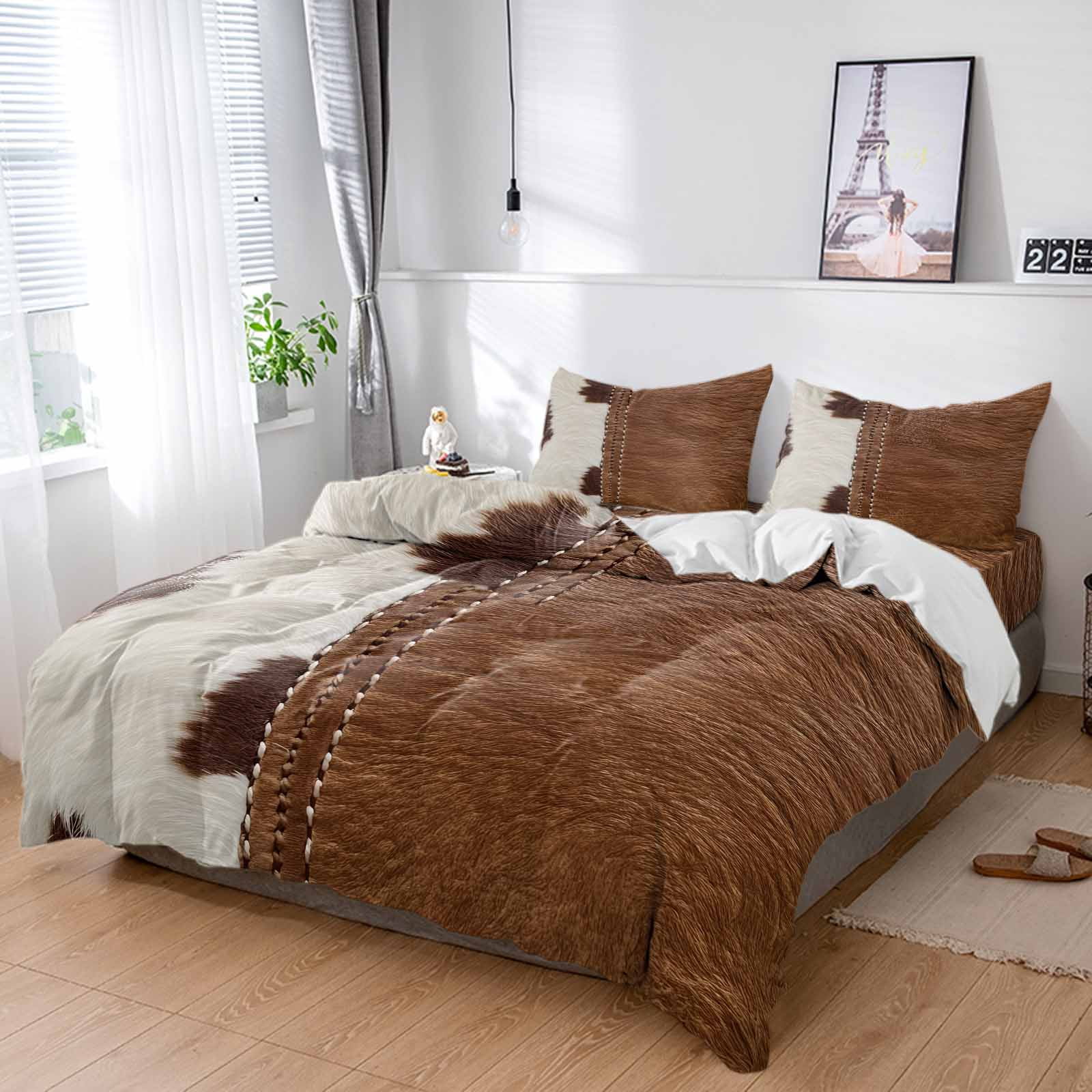Cal King 4 Piece Bedding Set Western Cow Leather Texture Soft ...