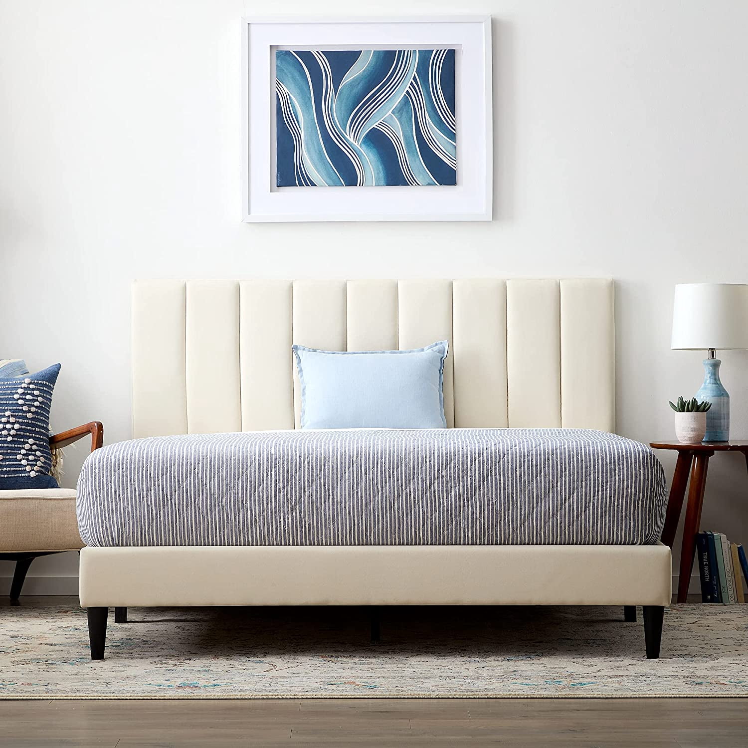 Cal King Bed Frame with Headboard \u2013 Vertical Channeled Upholstered ...