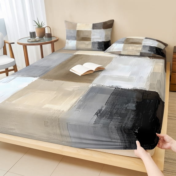 Cal.King Size Fitted Sheet Set - Brown Grey Ombre 3 Piece Bedding Sets ...
