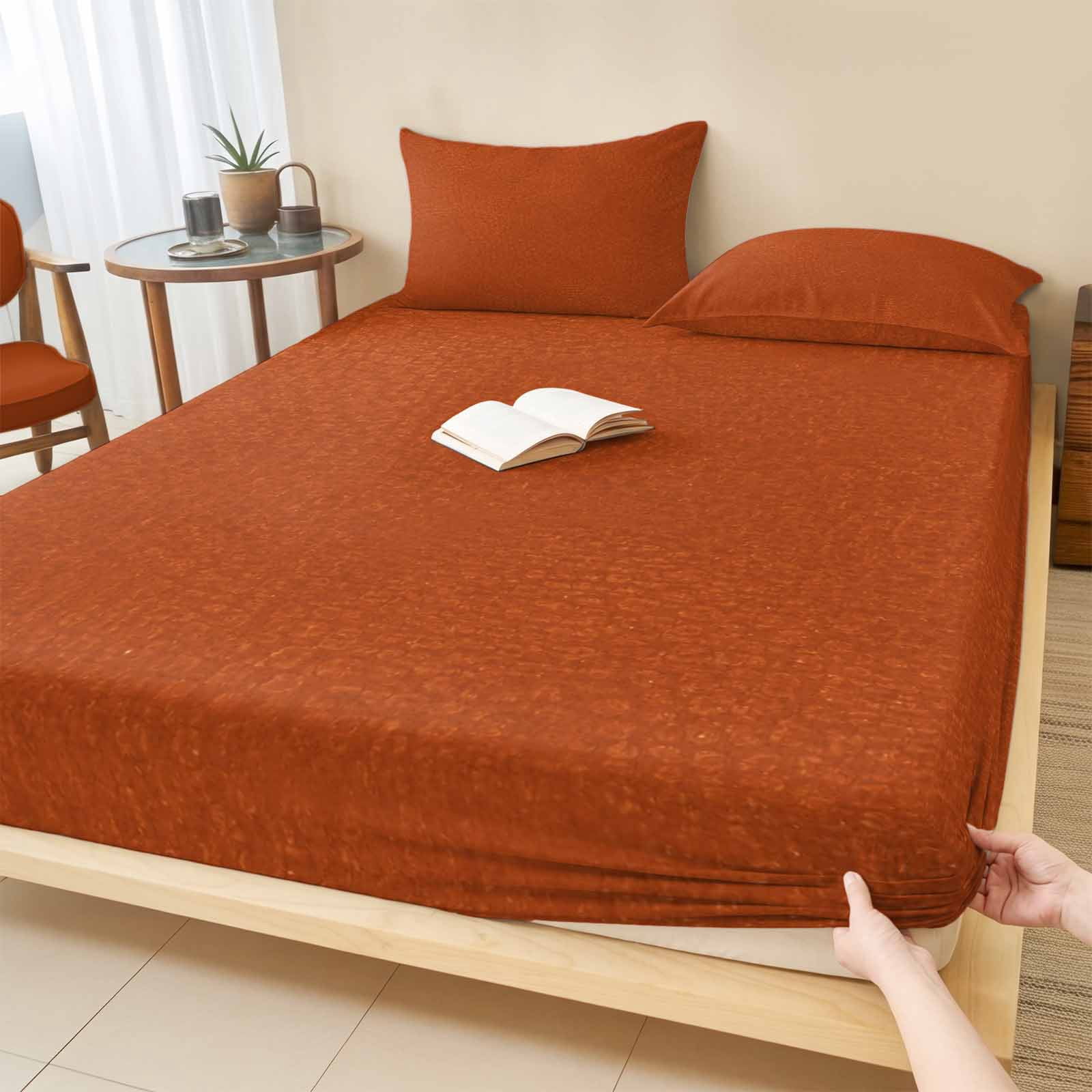 Cal.King Size Fitted Sheet Set - Burnt Orange 3 Piece Bedding Sets 16 ...