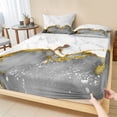 Cal.King Size Fitted Sheet Set - Gray Gold Marble 3 Piece Bedding Sets ...