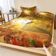 Cal.King Size Fitted Sheet Set - Orange Autumn Leaves 3 Piece Bedding ...