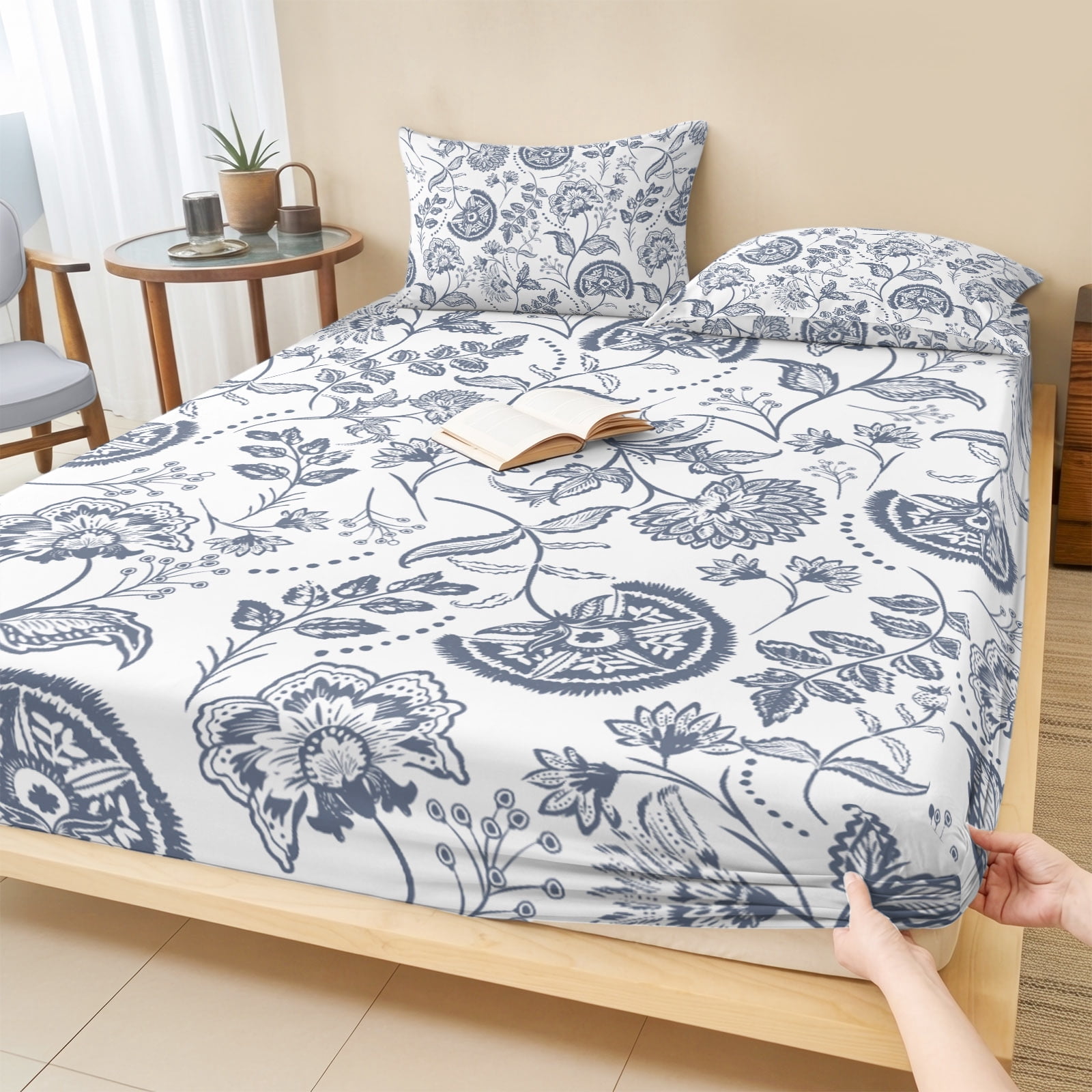 Cal.King Size Fitted Sheet Set - Pastoral Flowers 3 Piece Bedding Sets ...