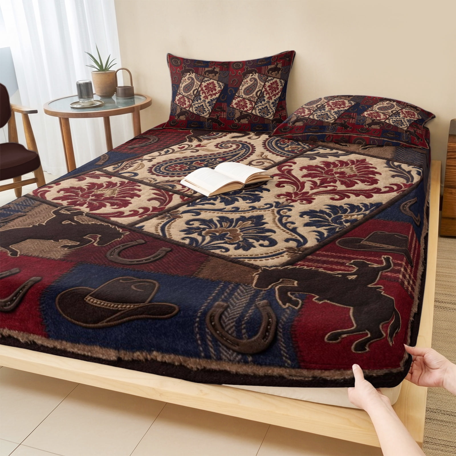 Cal.King Size Fitted Sheet Set - Western Cowboy 3 Piece Bedding Sets 16 ...