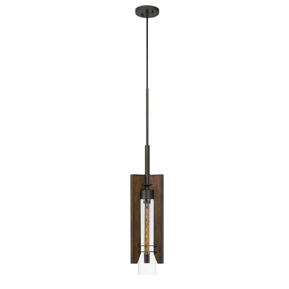 Cal Lighting Almeria 1-Light Wood & Glass Pendant Fixture in Pine Brown ...