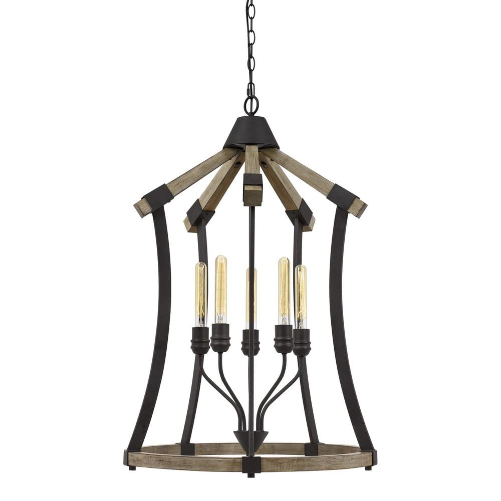 Cal Lighting Dali 60W X 5 Metal/Pine Wood Chandelier (Edison Bulbs Not ...