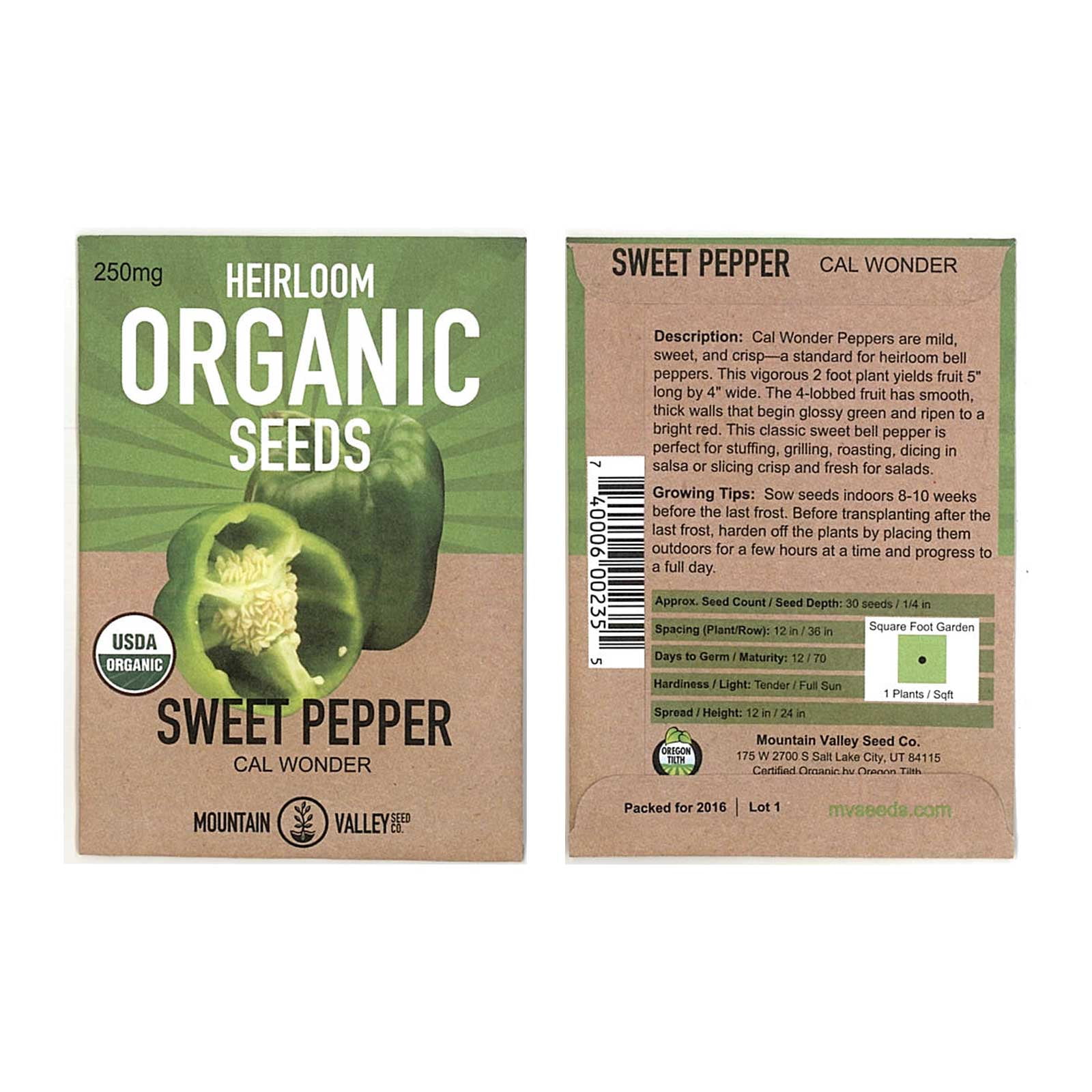 Cal Wonder Sweet Pepper Garden Seeds - 250 mg Packet - Non-GMO, Organic ...