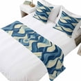 Cal King Size Abstract Wave Texture Bed Runner Set 102 x 20 inch Beige ...