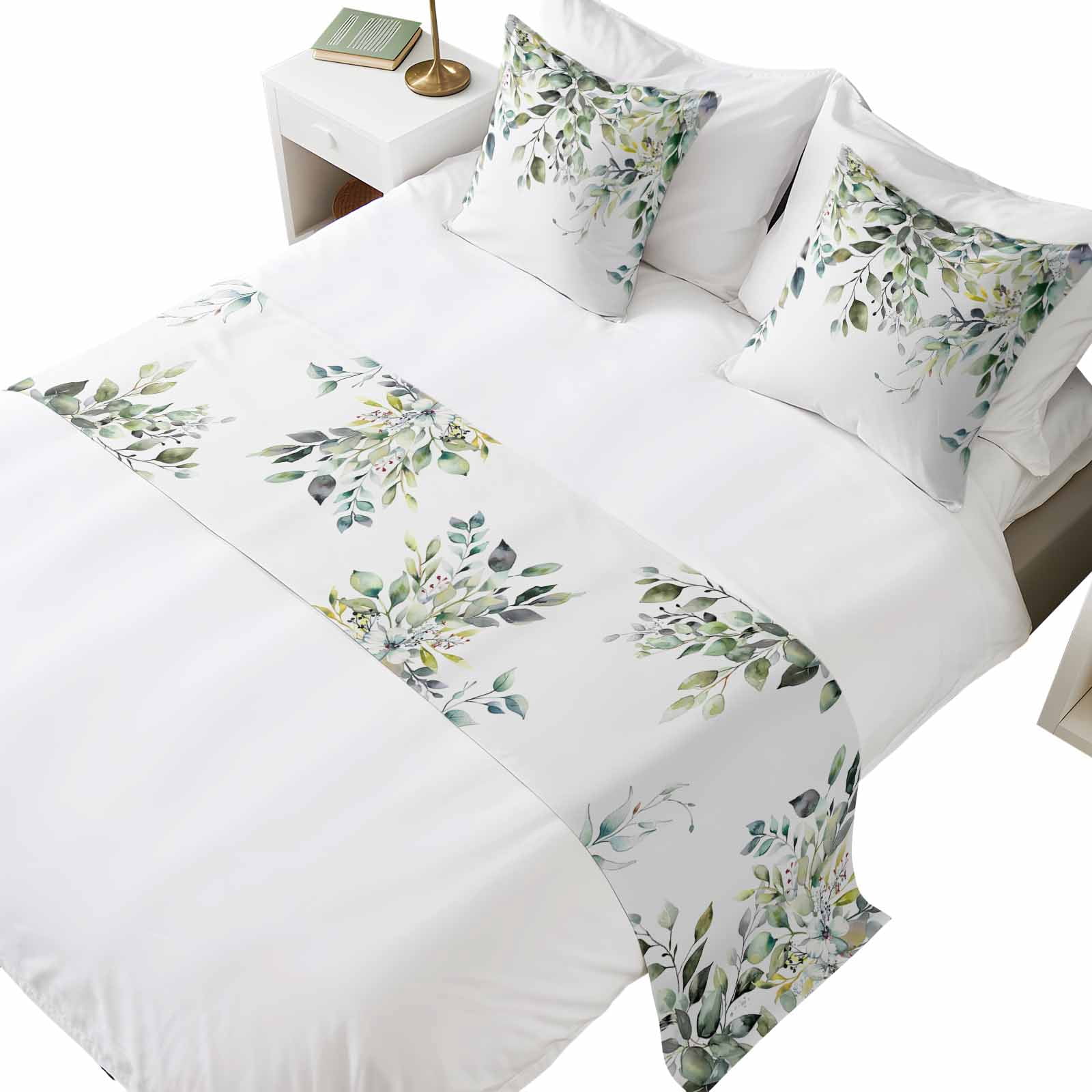 Cal King Size Pastoral Floral Plant Bed Runner Set 102 x 20 inch Sage ...