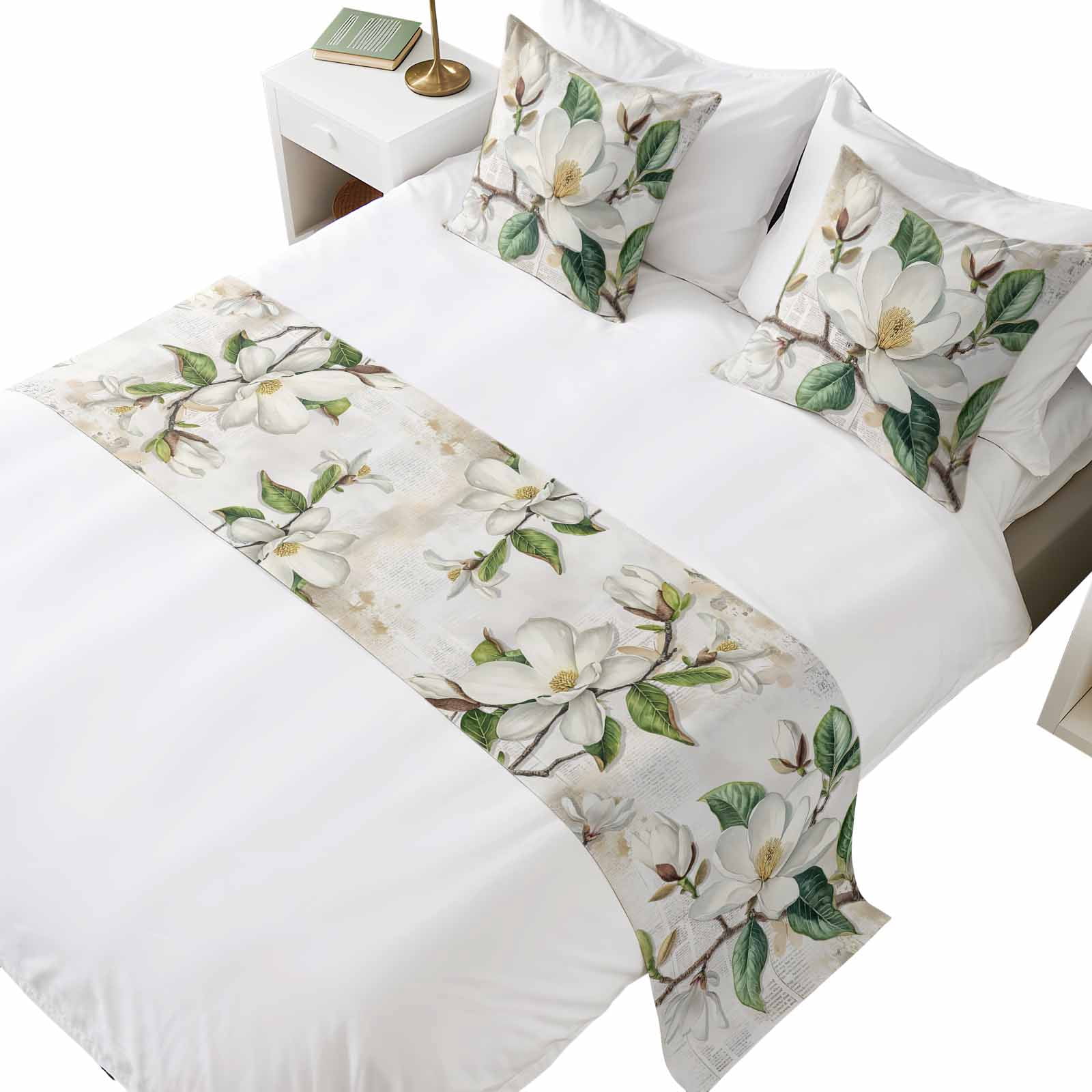 Cal King Size Spring Magnolia Bed Runner Set 102 x 20 inch Vintage ...
