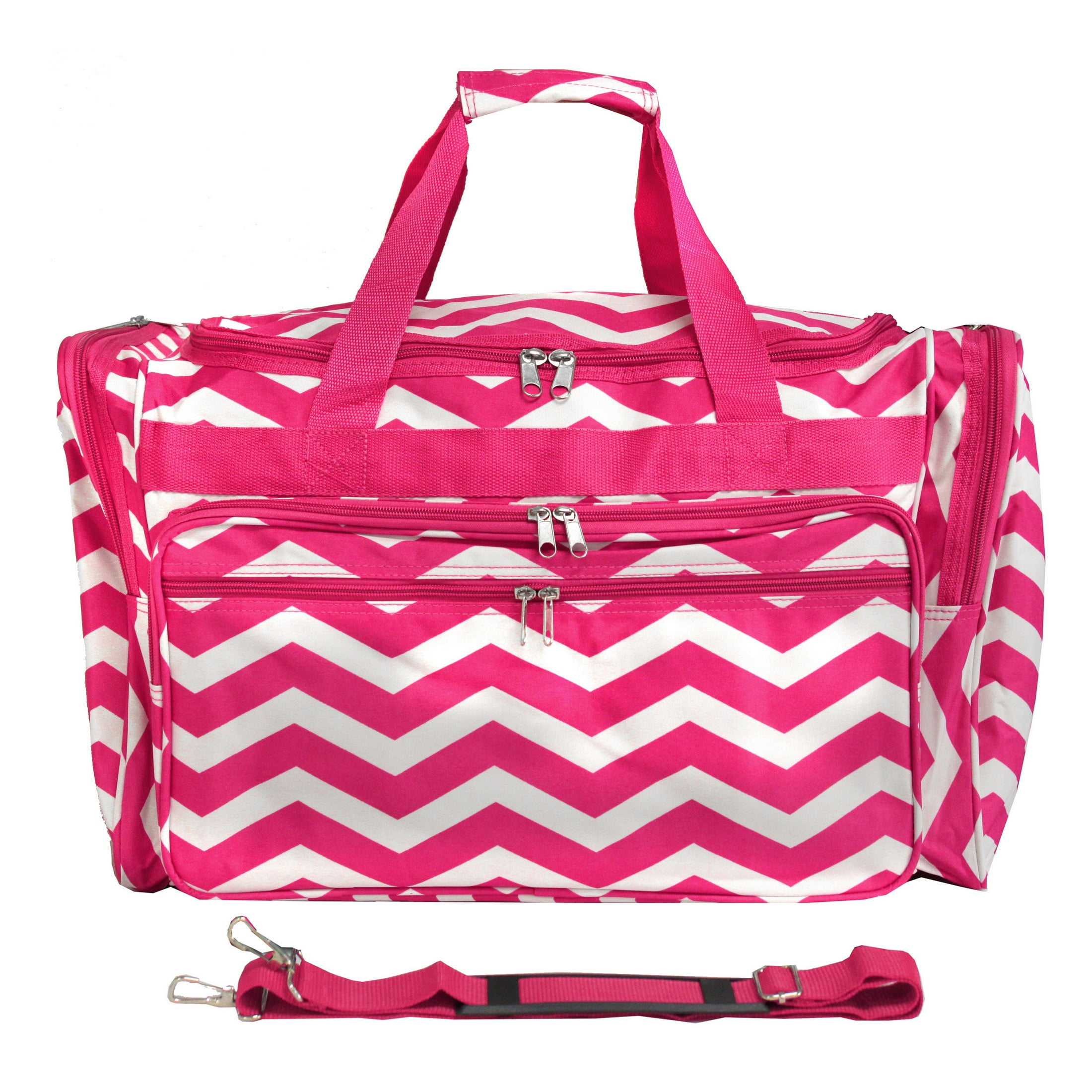CalBags Chevron 19-inch Duffel Bag Fuchsia White with Adjustable Strap ...