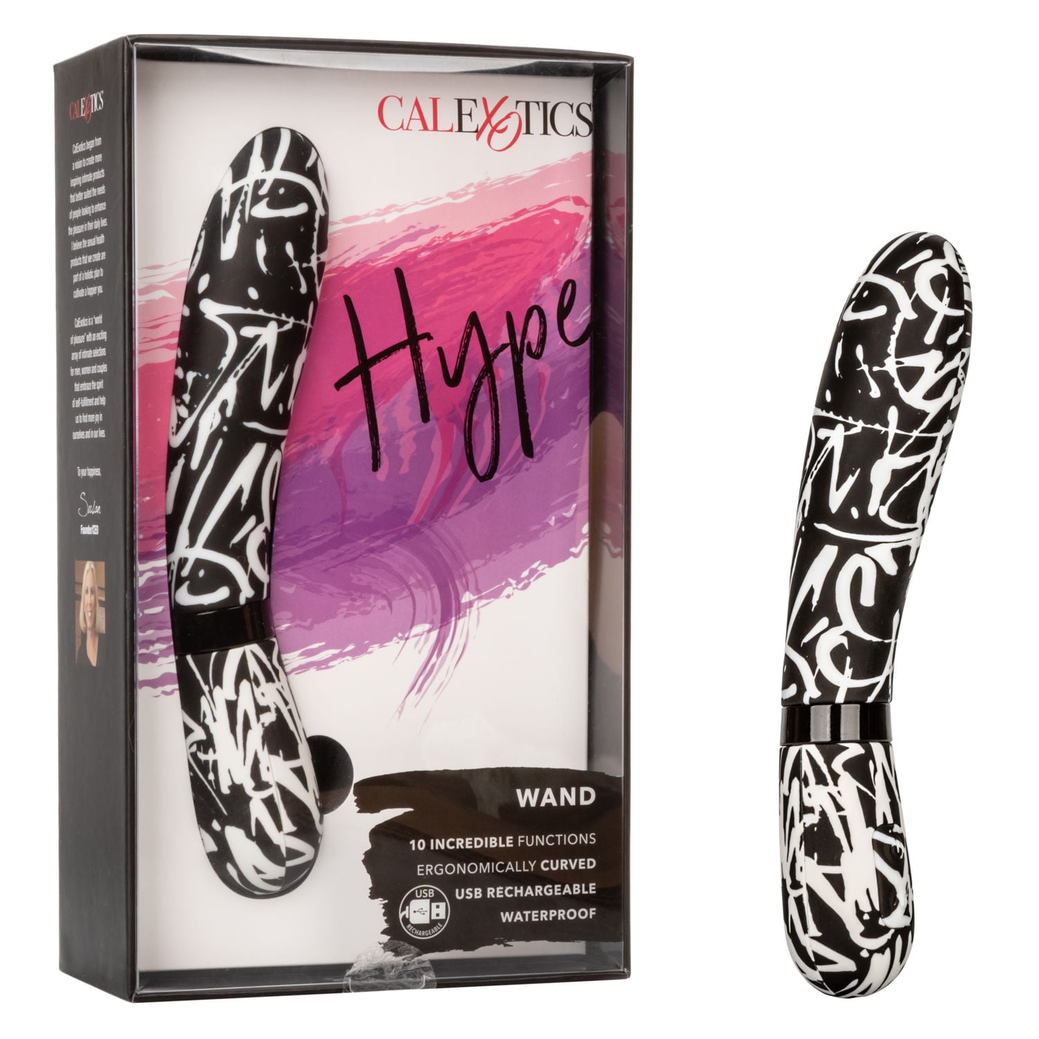Calexotics Hype 10 Function Curved Wand Rechargeable Massager Silicone