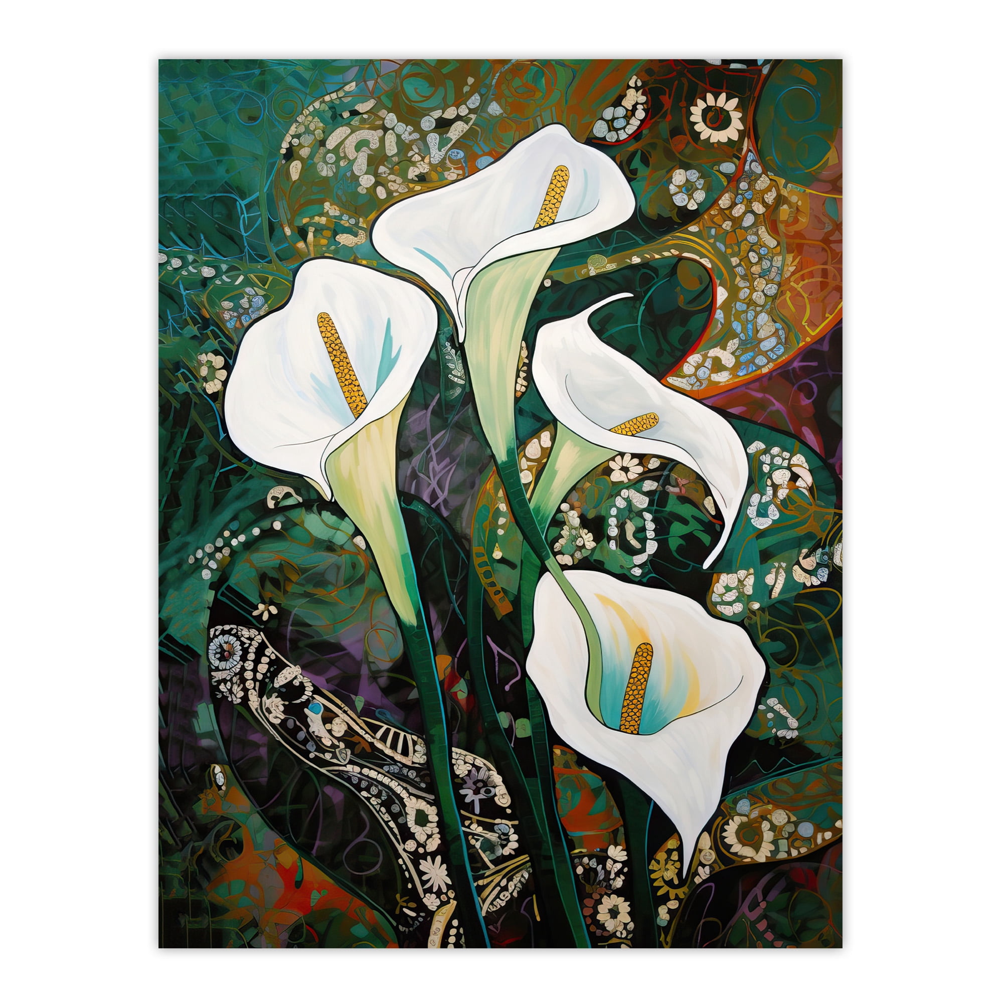Cala Lily Flowers Oil Painting Abstract Lilies With Decorative Leaf ...