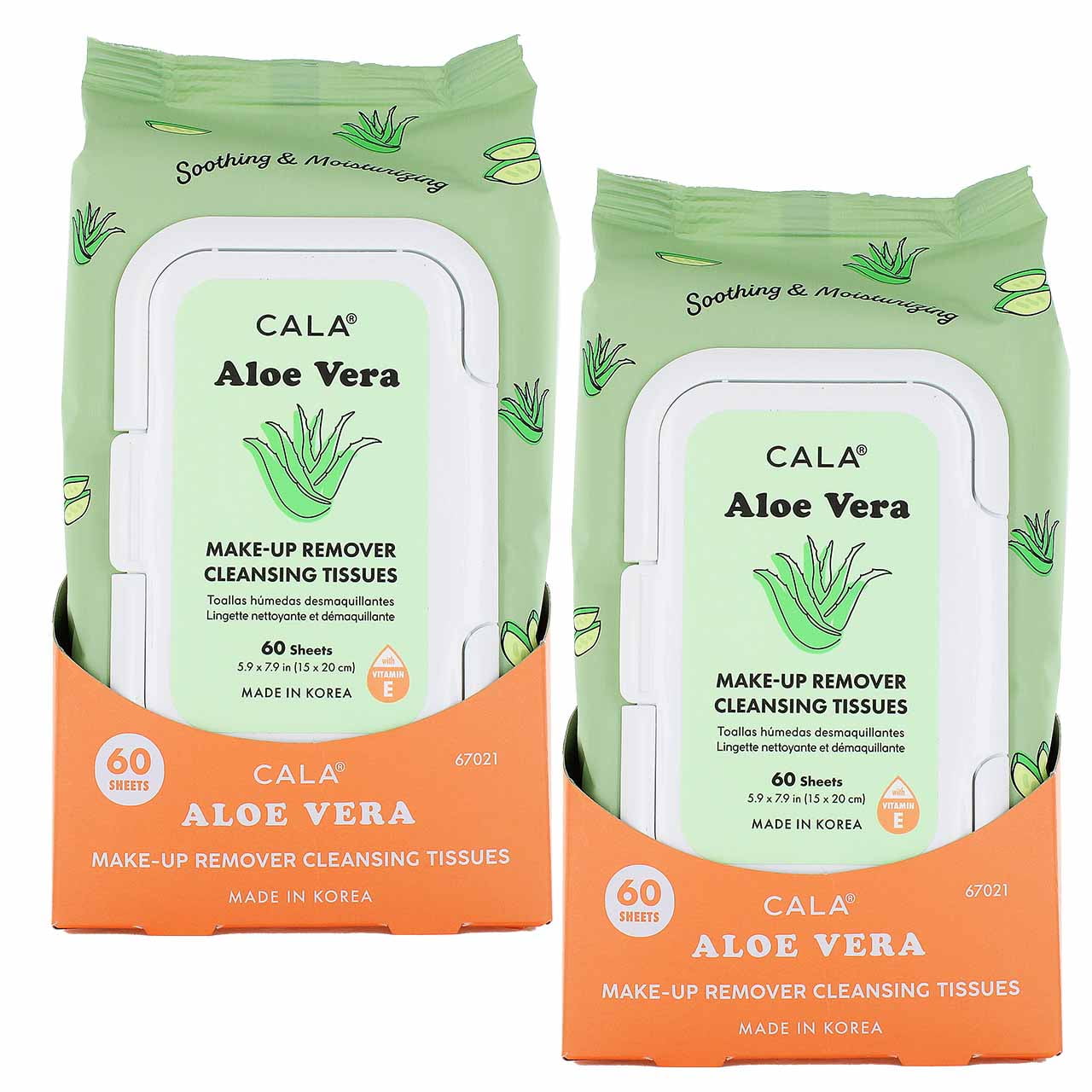 Cala Makeup Remover Cleansing Wipes, Aloe Vera - 60 Wipes (2 Packs, 120 ...