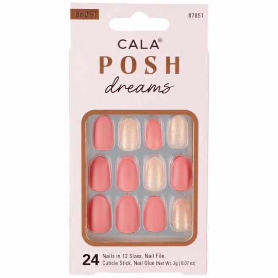 Cala POSH DREAMS - SHORT OVAL DARK PINK/GLITTER - 24 PC NAIL KIT ...