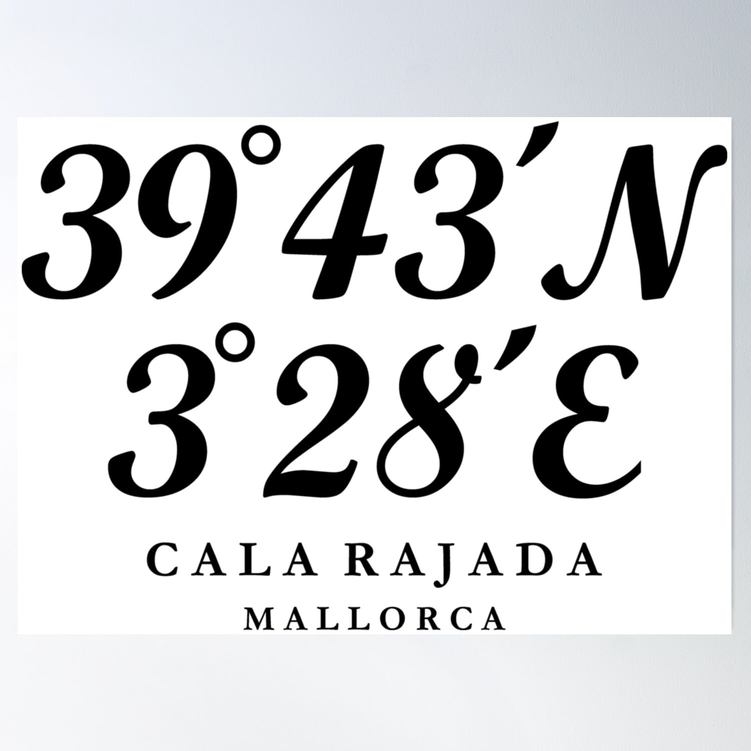 Cala Rajada, Mallorca Coordinates (Black) Poster Wall Art, Modern Wall ...