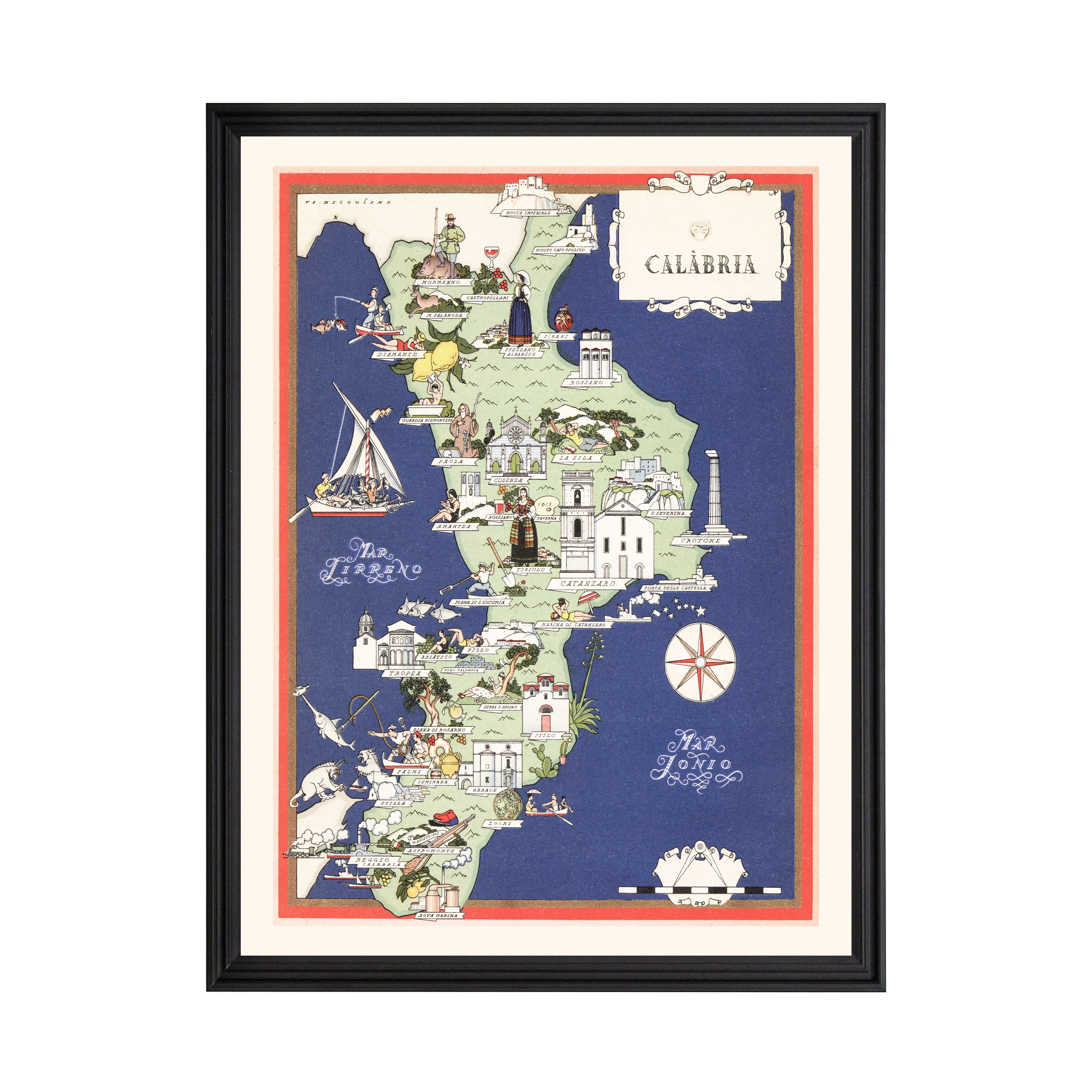 Calabria Italy Italy Art, 1938 Vintage Map of Calabria Italy Italy ...