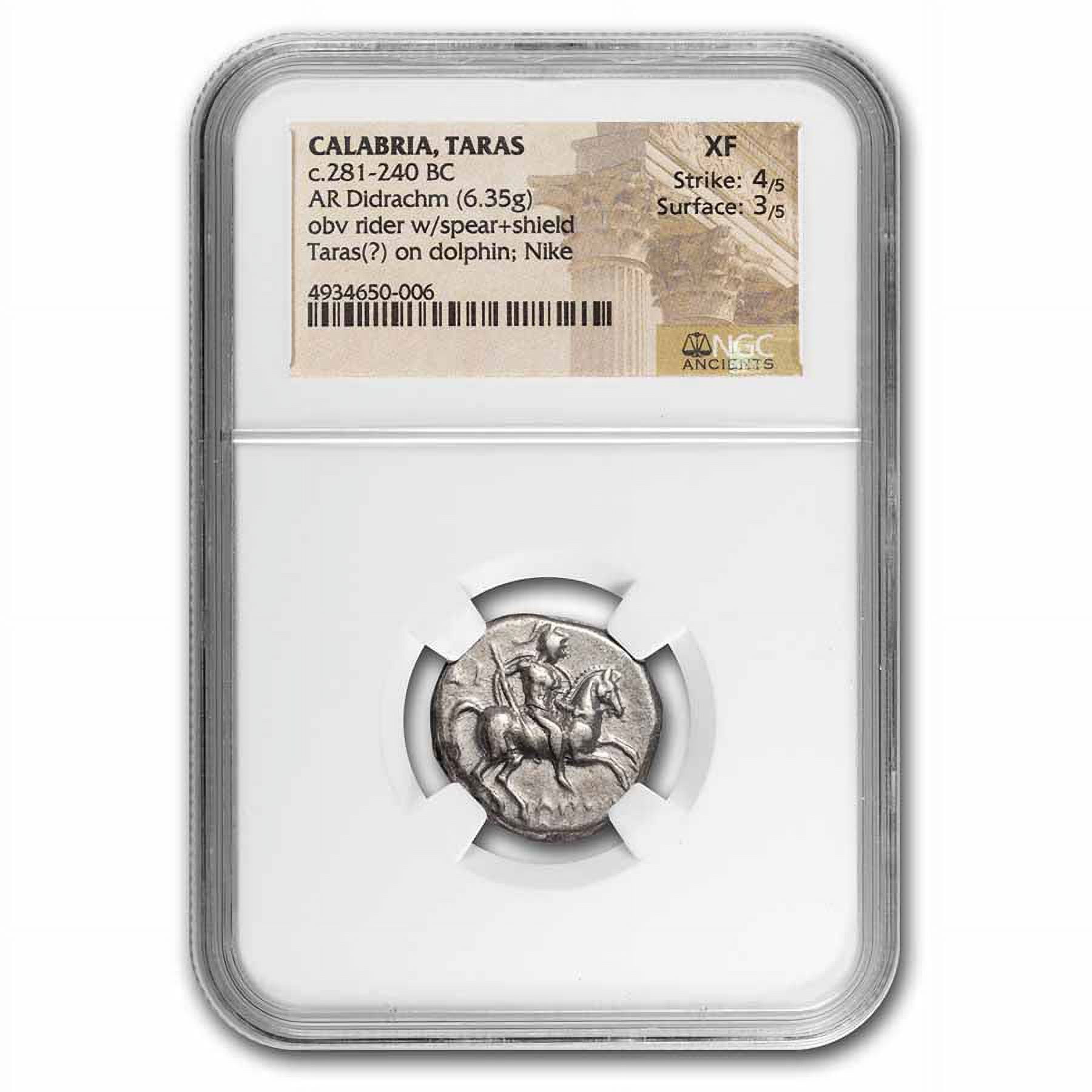 Calabria Taras AR Didrachm Rider w/shield (281-240 BC) XF NGC - Walmart.com