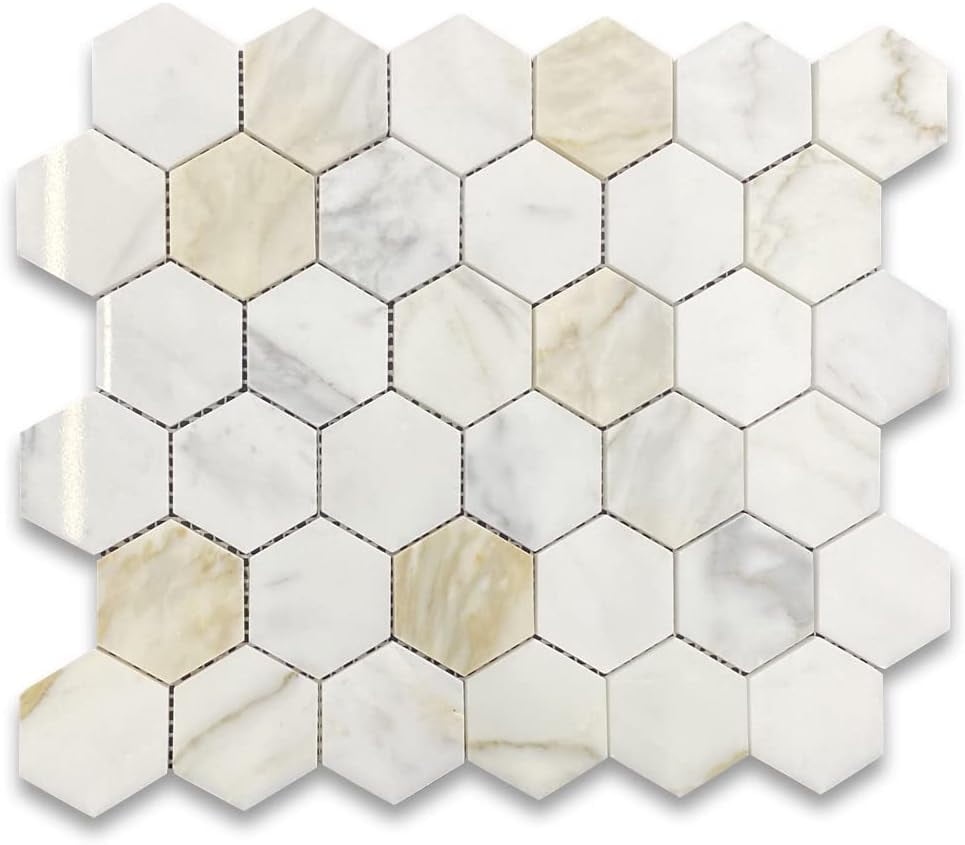 Calacatta Marble 2 inch Hexagon Mosaic Tile Polished Kitchen Bath Wall ...